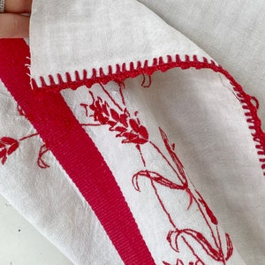 French Vintage 1930's Red Work Embroidery Alsace Alsatian Linen Redwork ...