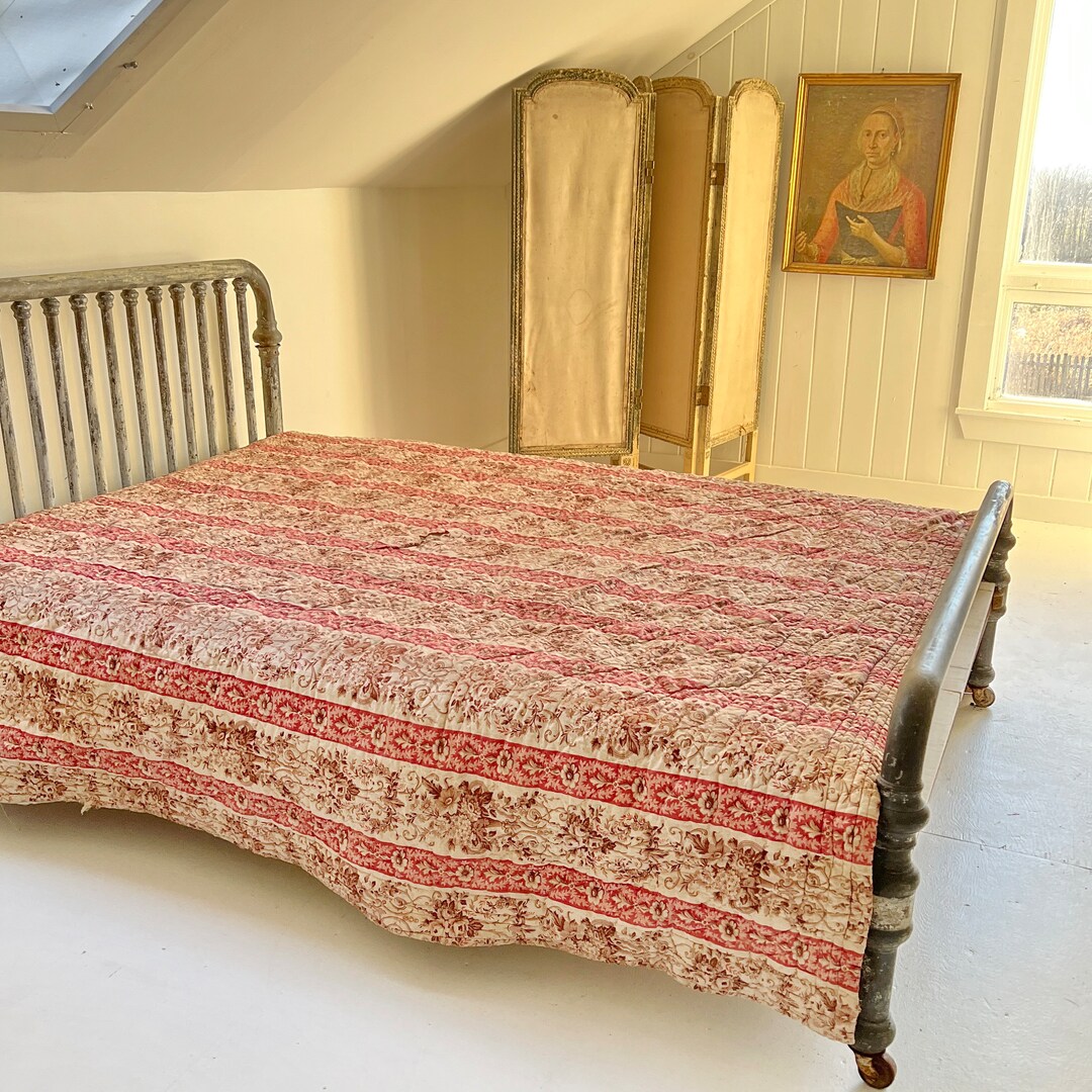 95 X 83 1860 DAMAGED Full Queen Quilt Antique French Small Decorative ...