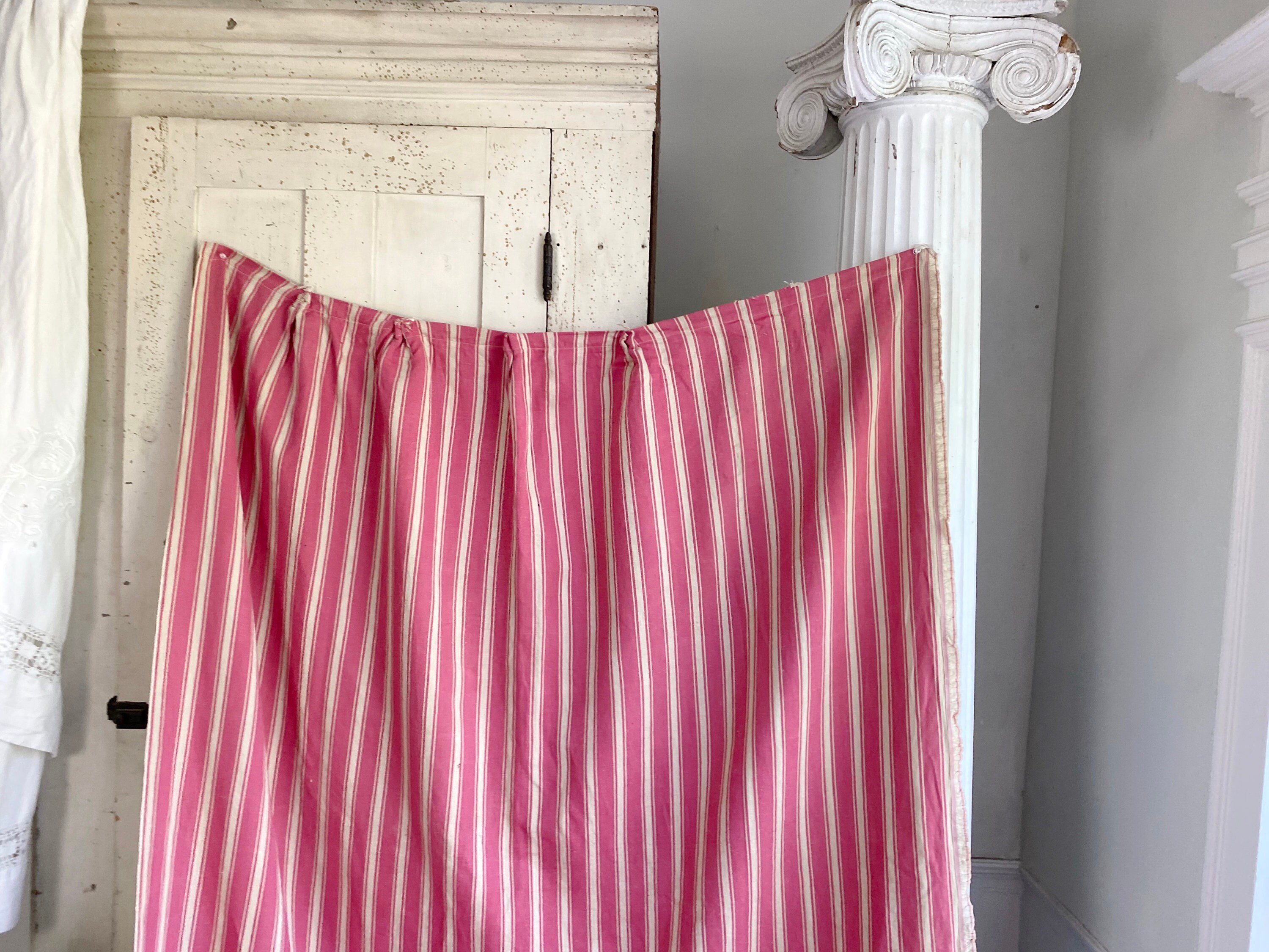 Vintage French Pink Stripe Twill Weave Curtain With Faded Pink | Etsy