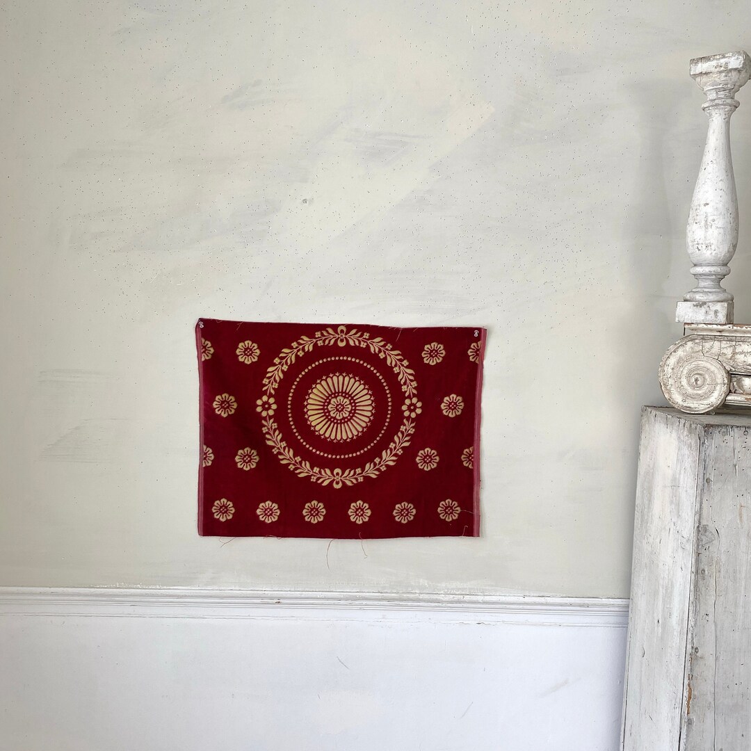Antique Bleach Block Printed Velvet Luxurious Red and Gold Fabric 1900 ...