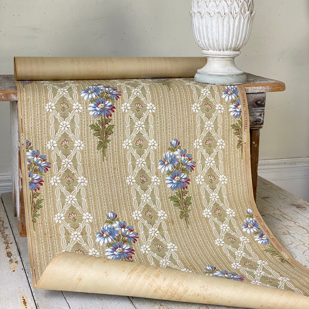 C 1930's 4.2 Yards Antique French Wallpaper Bolt Vintage Brown Gryphon ...