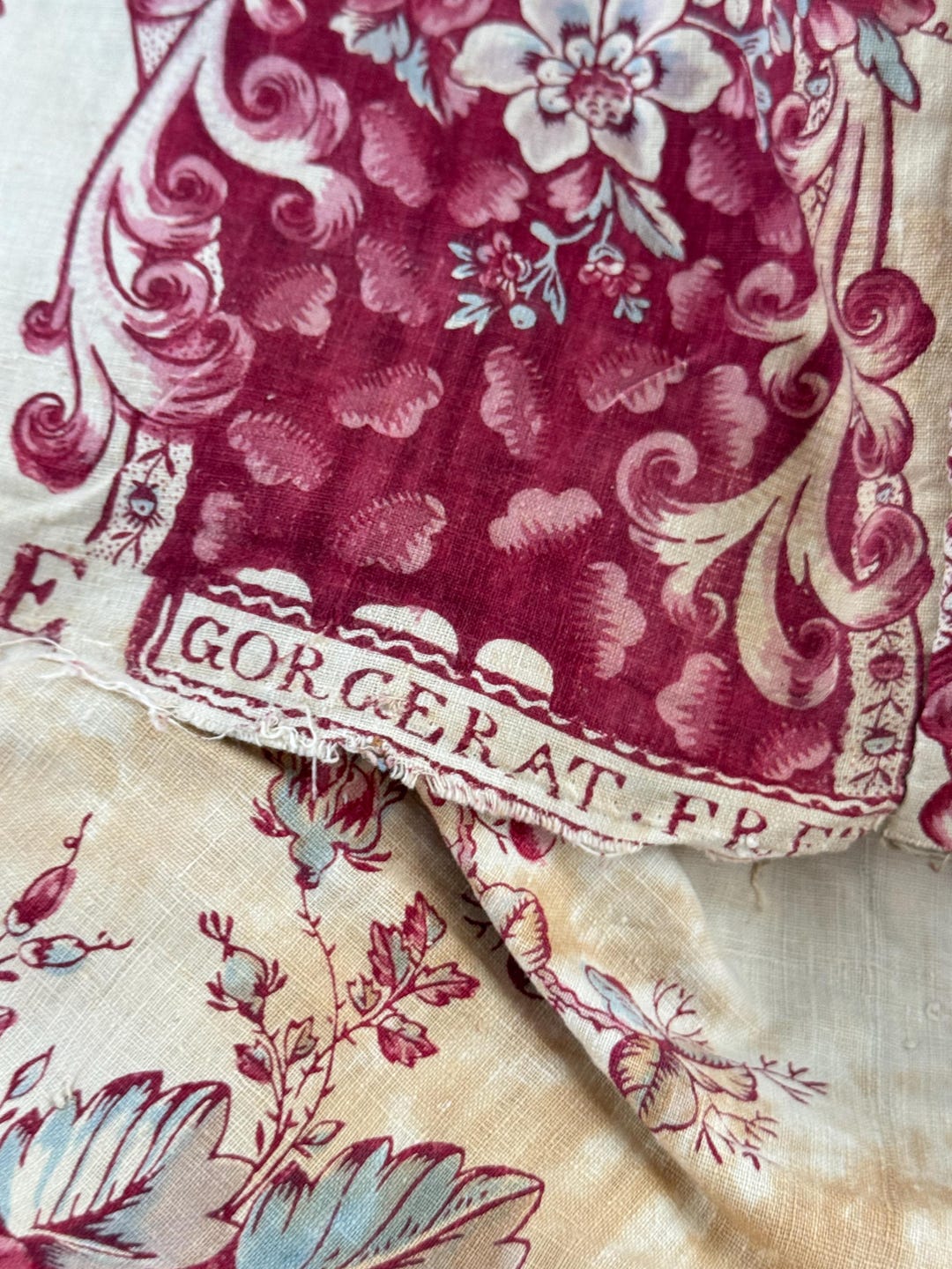 107x50 Antique French Gorgerat C1780 Indienne Textile Chef De Piece ...