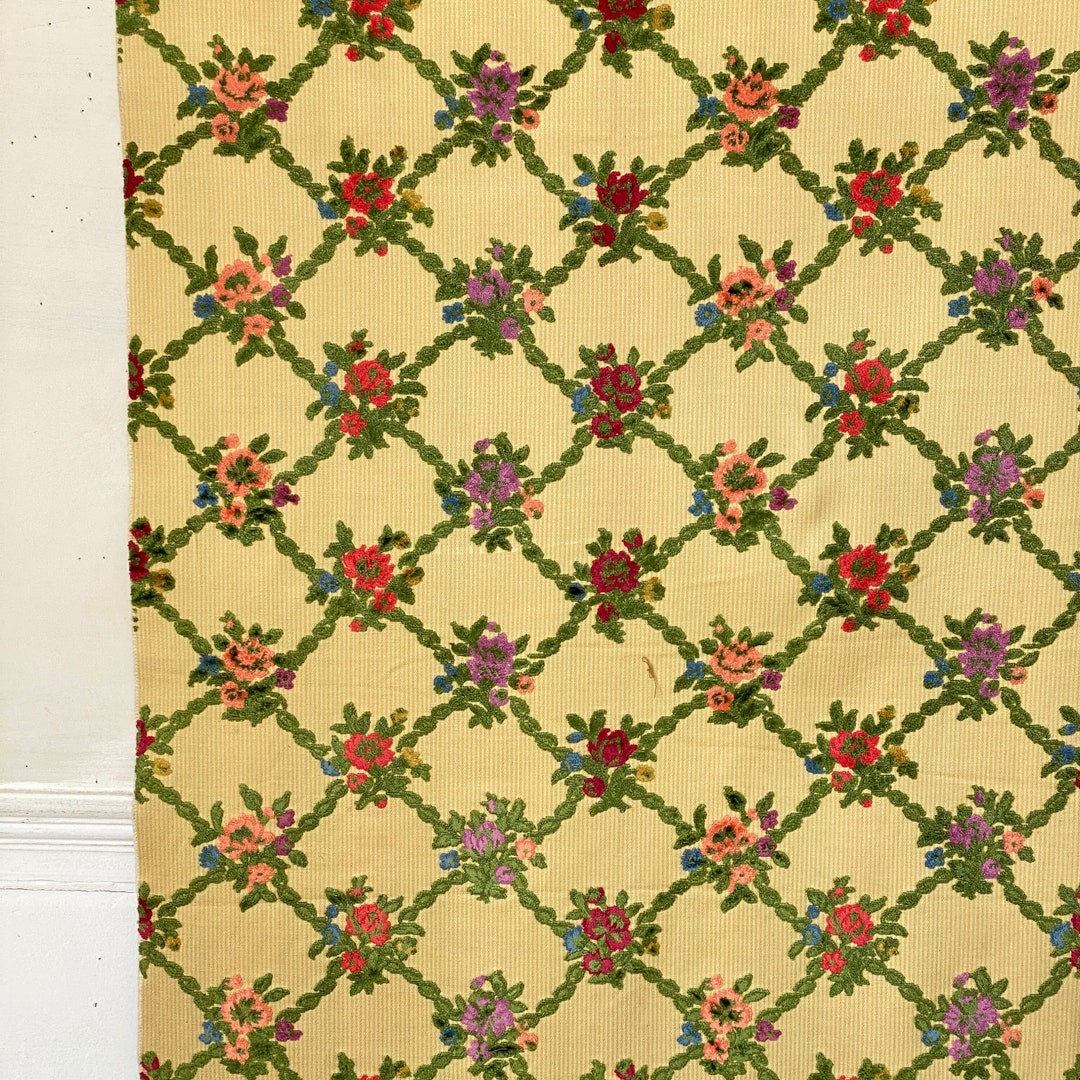 1930's Ch B & Cie Woven Fabric Sample Yellow Floral Velour Heavy Weight ...