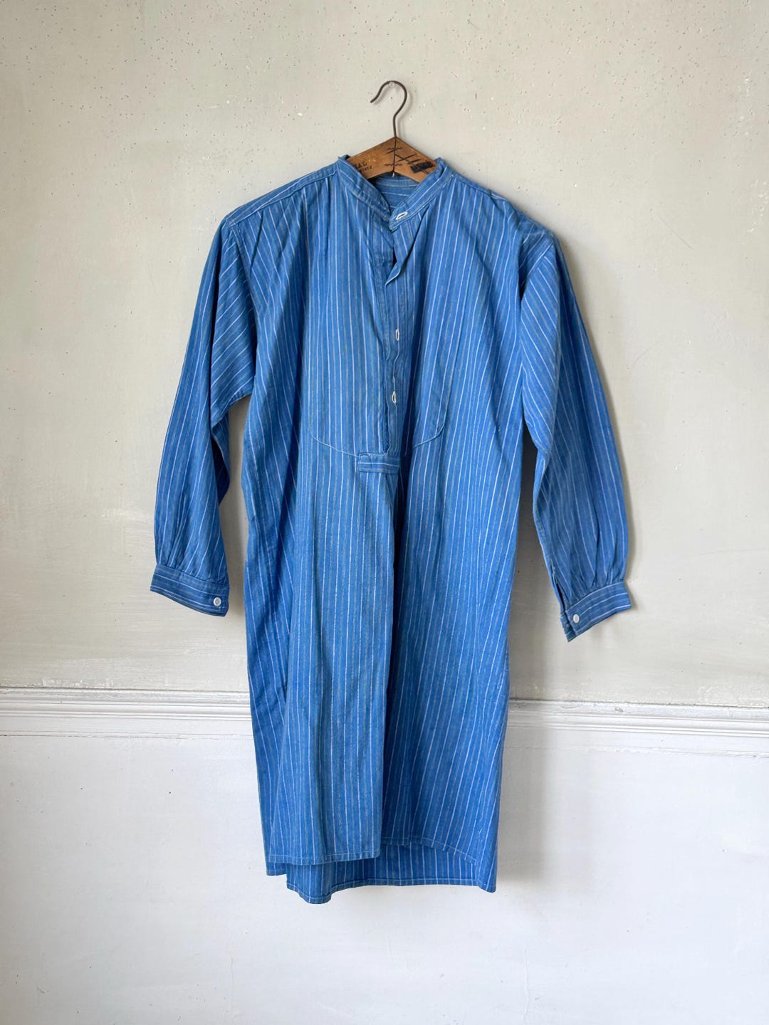 Vintage French Blue Cotton Work Smock 1930s Indigo Stripe Farmhouse ...