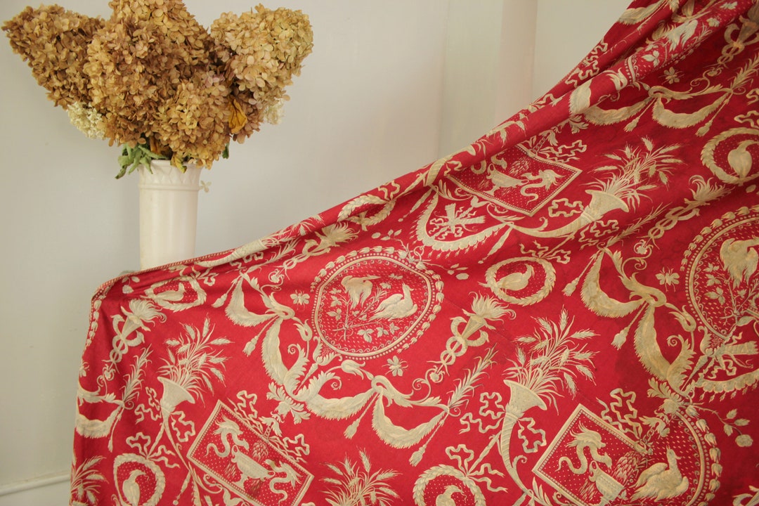 French Toile Curtain Antique Red Toile 1870 1800s Vintage Curtains ...