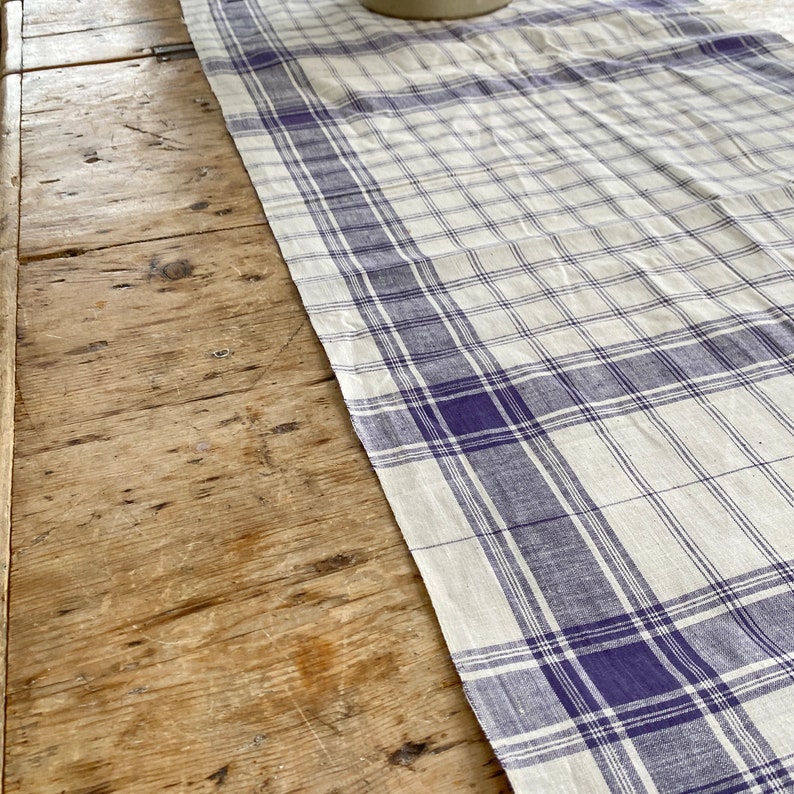 Antique Purple Plaid Vintage French Handkerchief Fabric UNUSED With ...