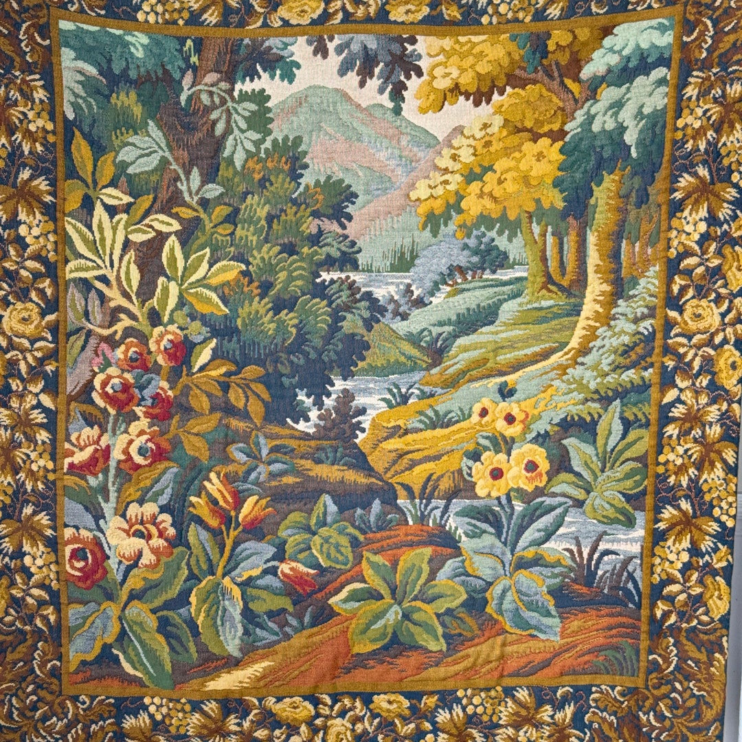 46x52 French Tapestry / Area Rug Cotton Jacquard Weave Wall Hanging ...