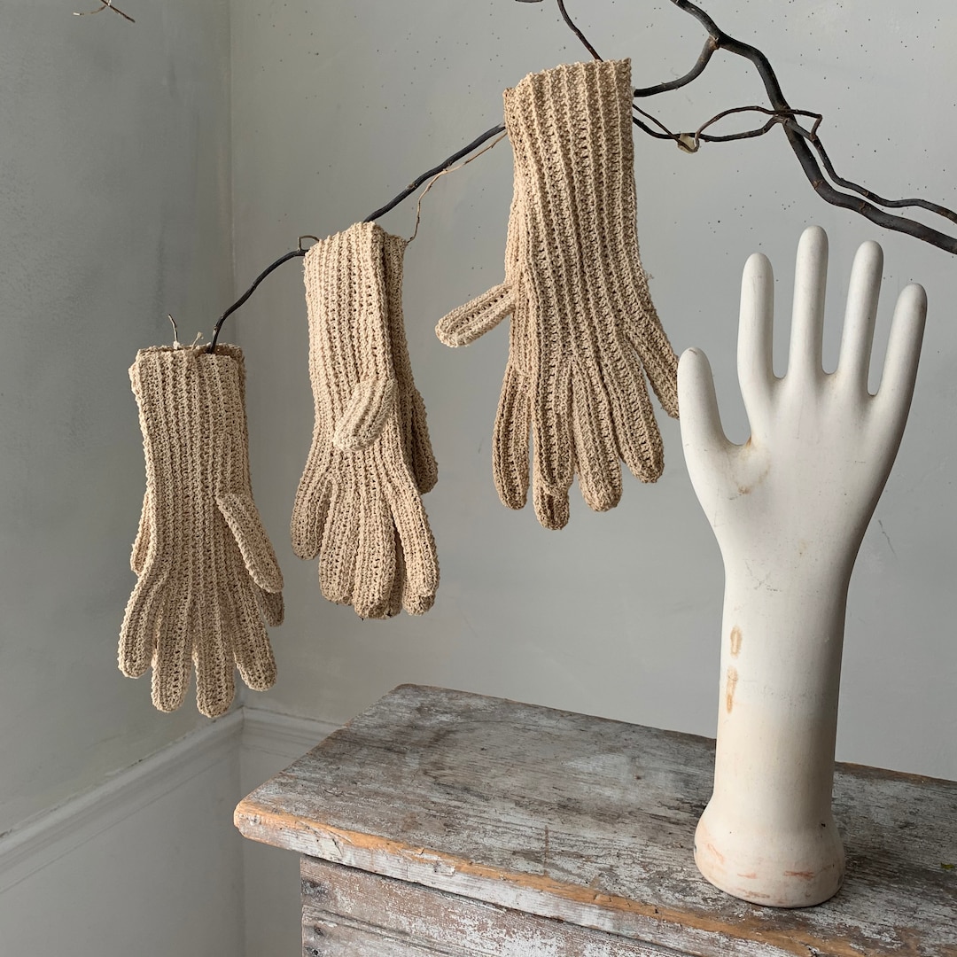 Vintage French Work Gloves Made for Gardening Handmade Knitted Cotton ...