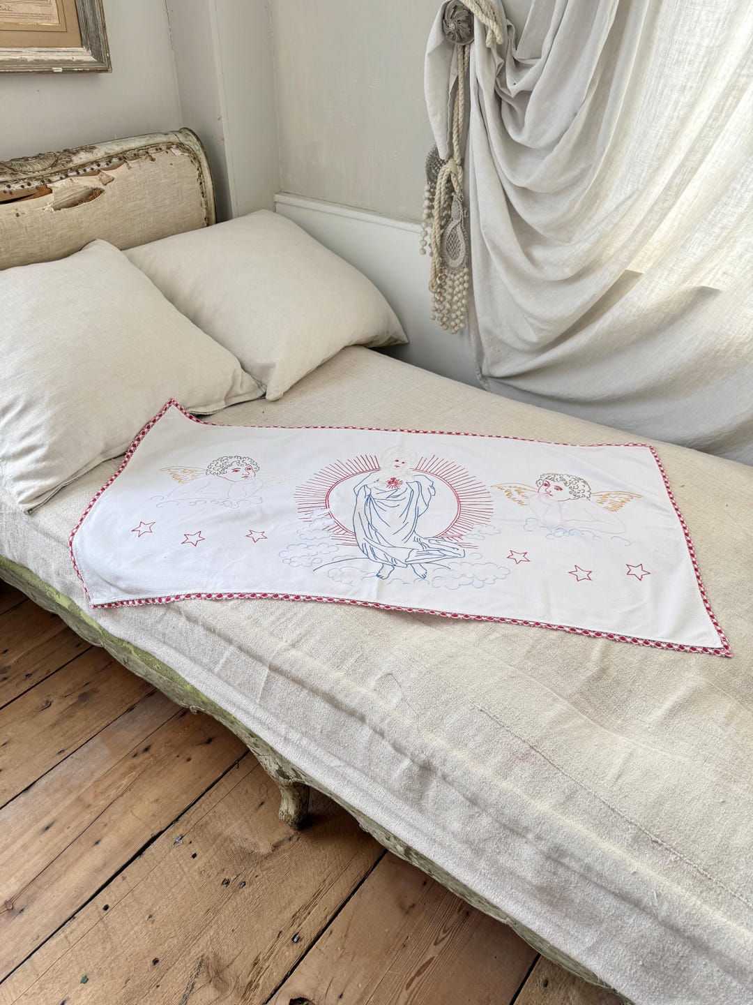 40x21 Religious Vintage Alsace Alsacian Embroidered Embroidery Handmade ...