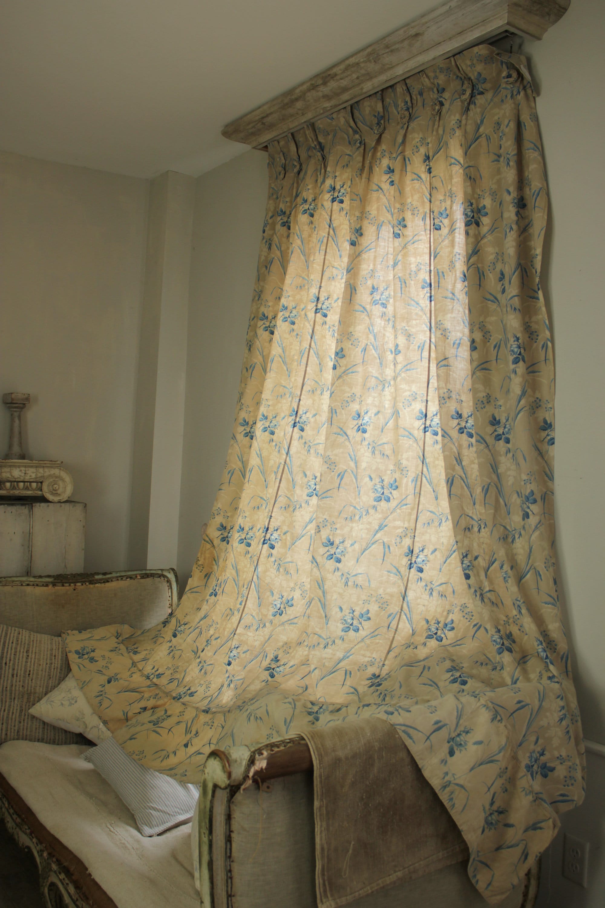 Large Antique Curtain French Blue Floral 1860 Printed Drape - Etsy