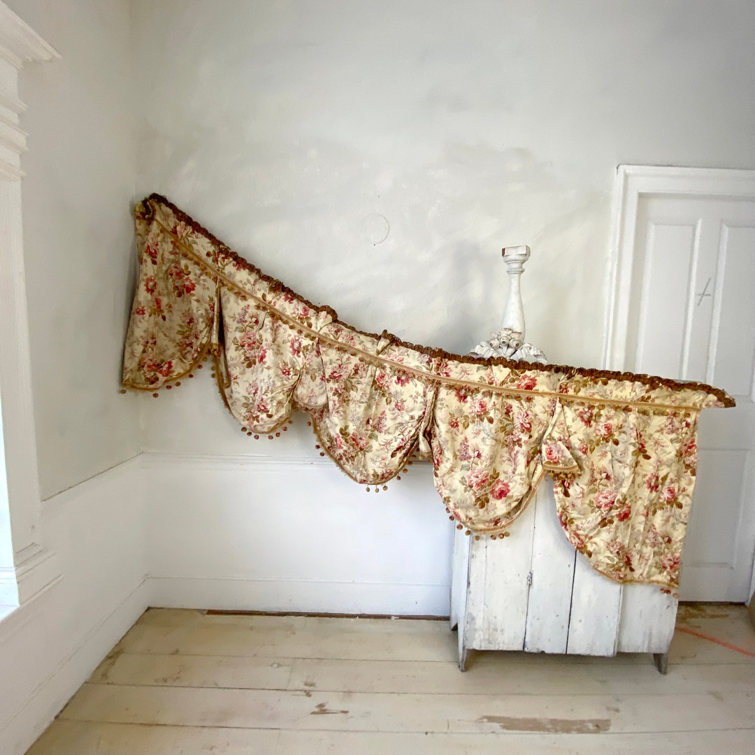 Antique French Valance C1900 Pale Yellow Floral With Trimunique Window ...