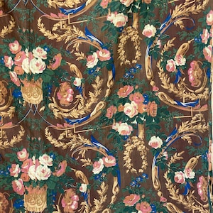 Rococo French Textile C1850 Block Printed Curtain Material BROWN Ground ...