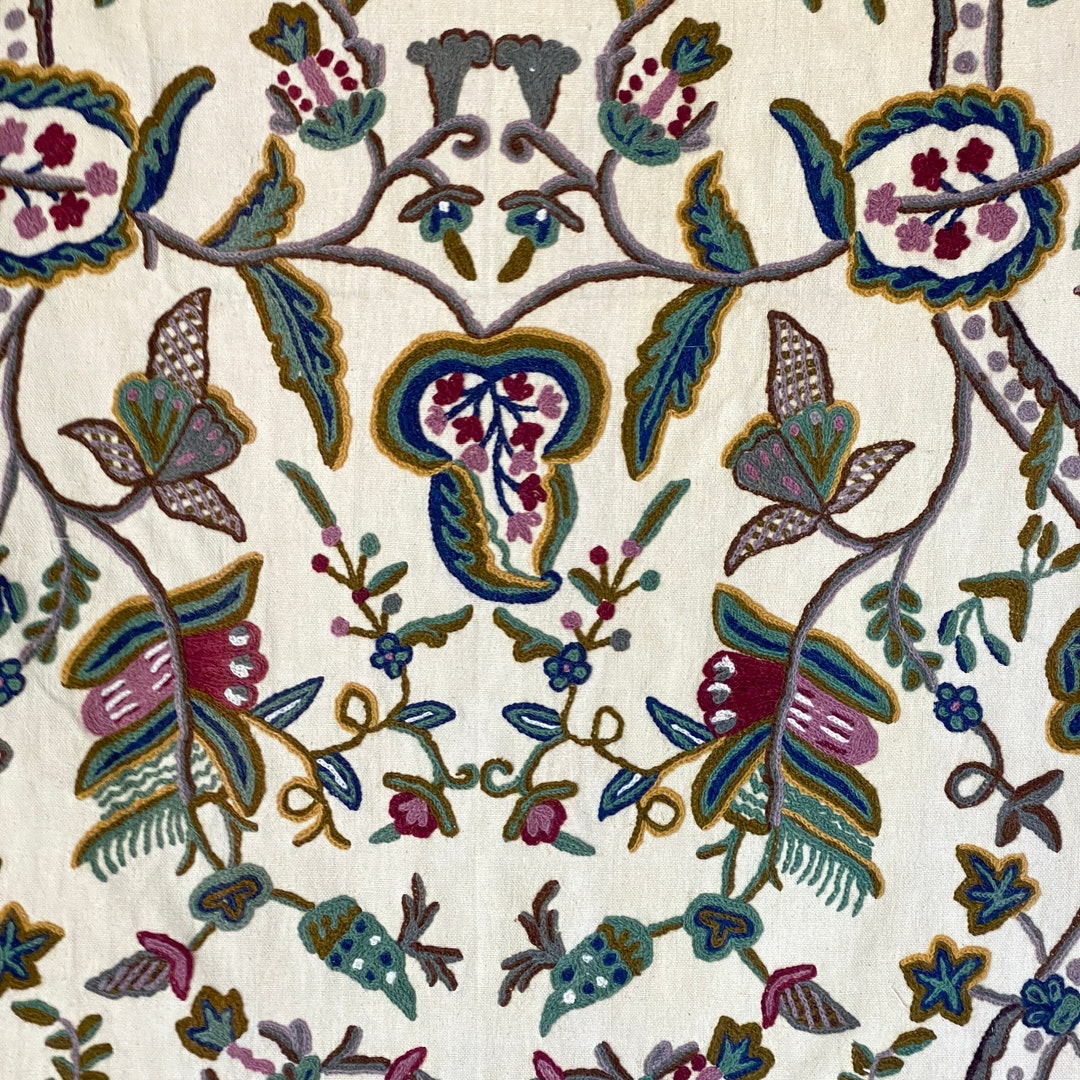 97x54 Crewel Work Fabric Crewelwork Vintage French Textile Handmade ...