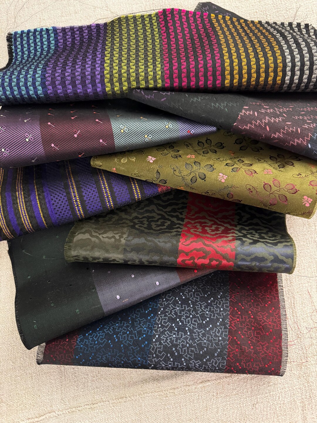 8 1880 Soie Silk De Lyon Fabric Samples Swatch Small Scale Patterns ...