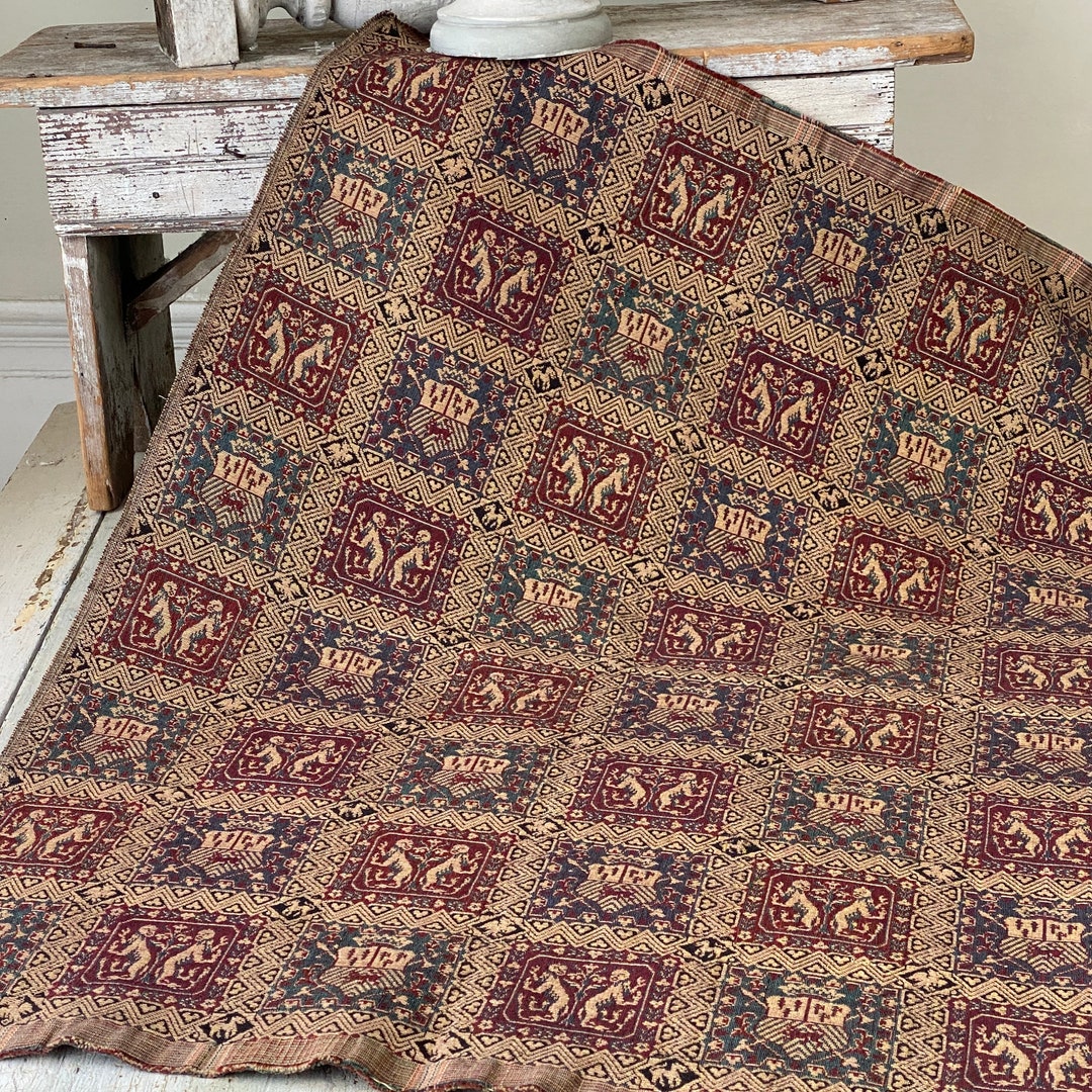 Antique Heraldic Woven Jacobean Nouveau 1926 French Jacquard Fabric ...