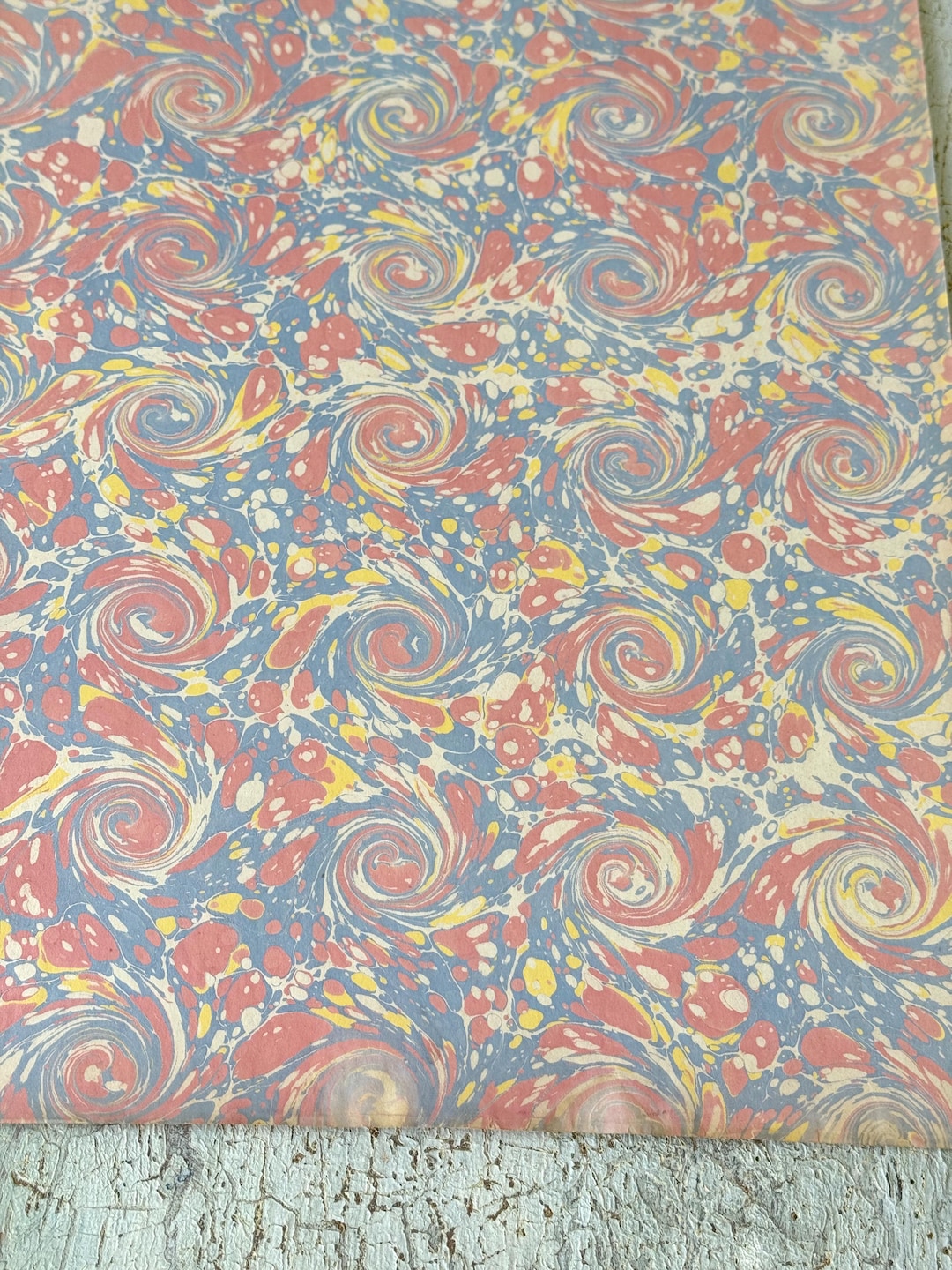 19.5x12.5 Antique French Marbled Paper C19th Hand Decorated Decorative ...