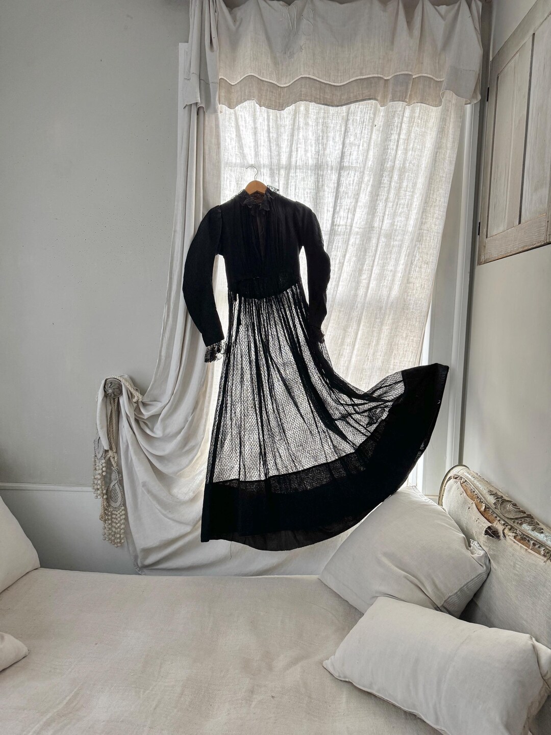 Edwardian Woman's Black Dress Lacy Bodice Woman's Clothing Small Medium ...