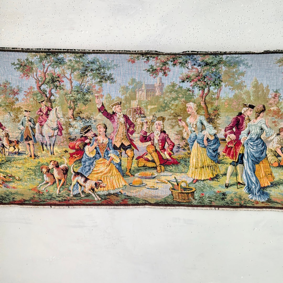 58x19 ROMANTIC Narrow Antique French Tapestry Jacquard Weave Table ...
