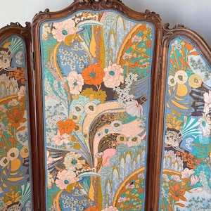Antique French Art Nouveau Room Divider Furniture Carved Wood Folding ...