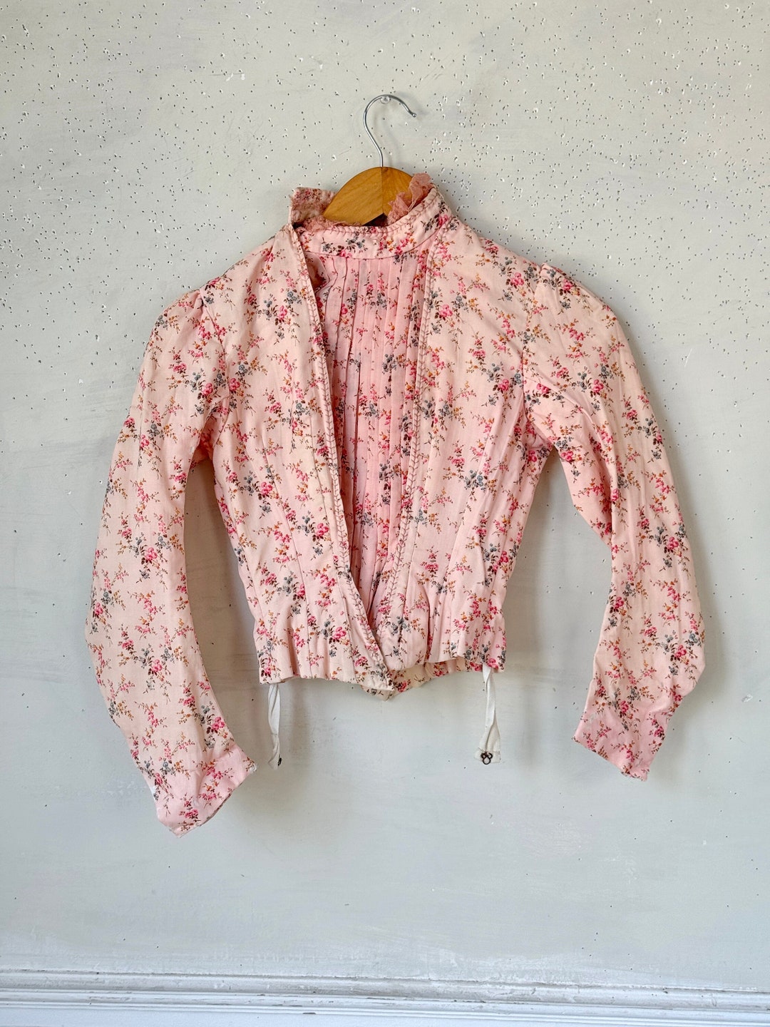 1890 Pink Bodice AMAZING Metal Ribbing STUNNING Cotton Floral Fabric ...