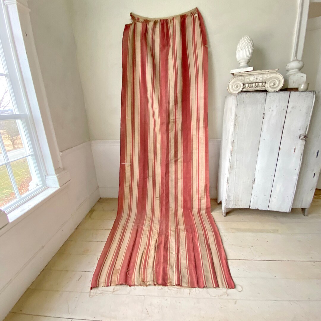 C 1780 18th Century Curtain Fabric French Hand Woven Silk Linen Red ...