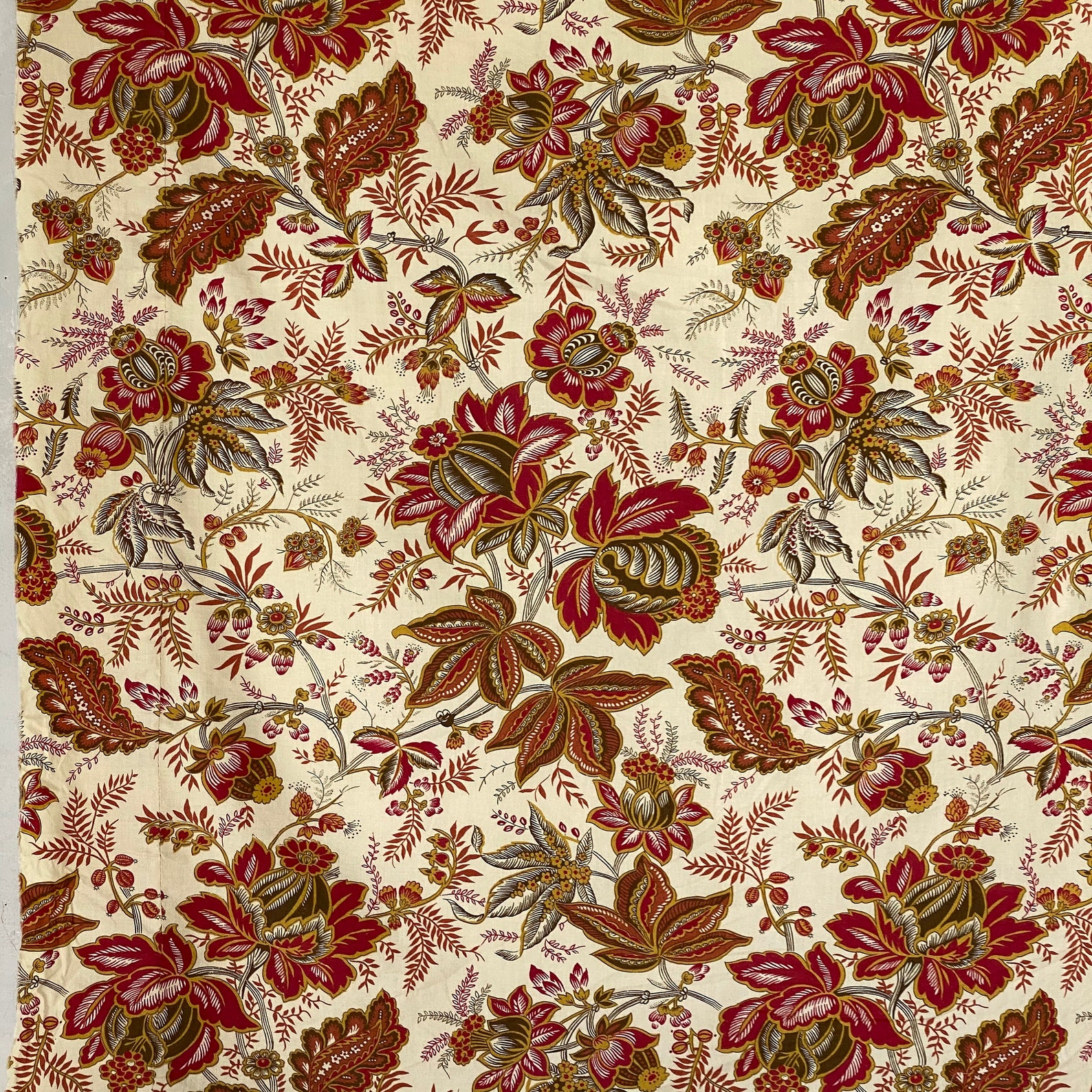 Vintage French Indienne cotton textile 1950s Reproduction red | Etsy