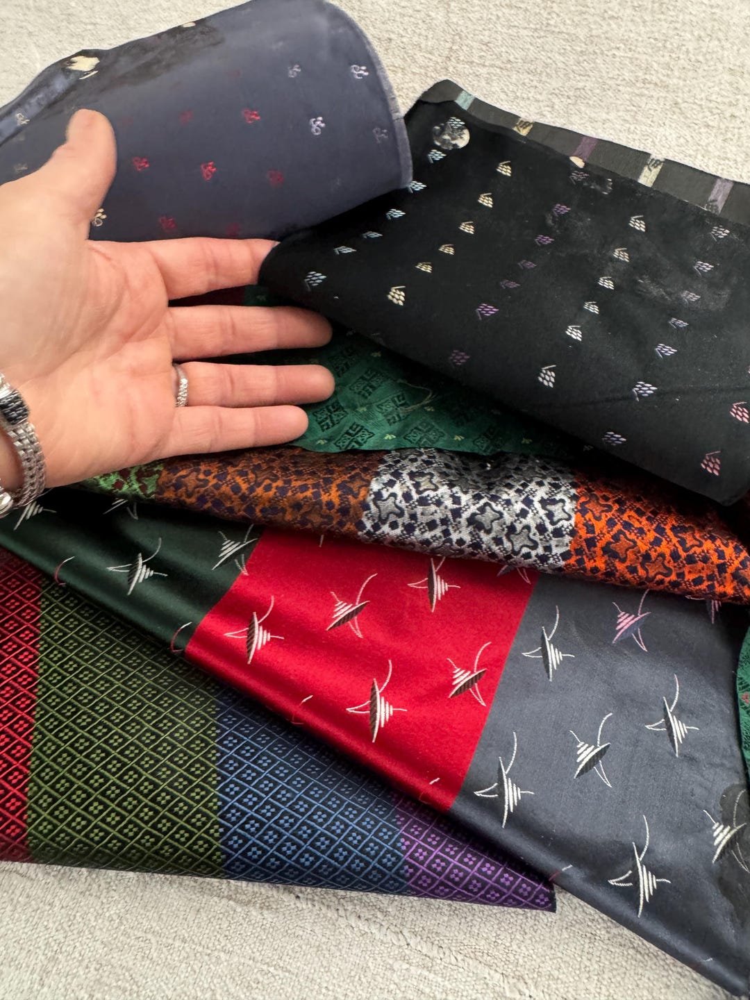 8 1880 Soie Silk De Lyon Fabric Samples Swatch Small Scale Patterns ...