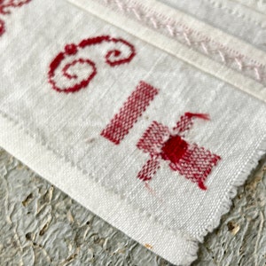 C 1900 Antique French Linen Sampler Embroidery 19th Century Red White ...