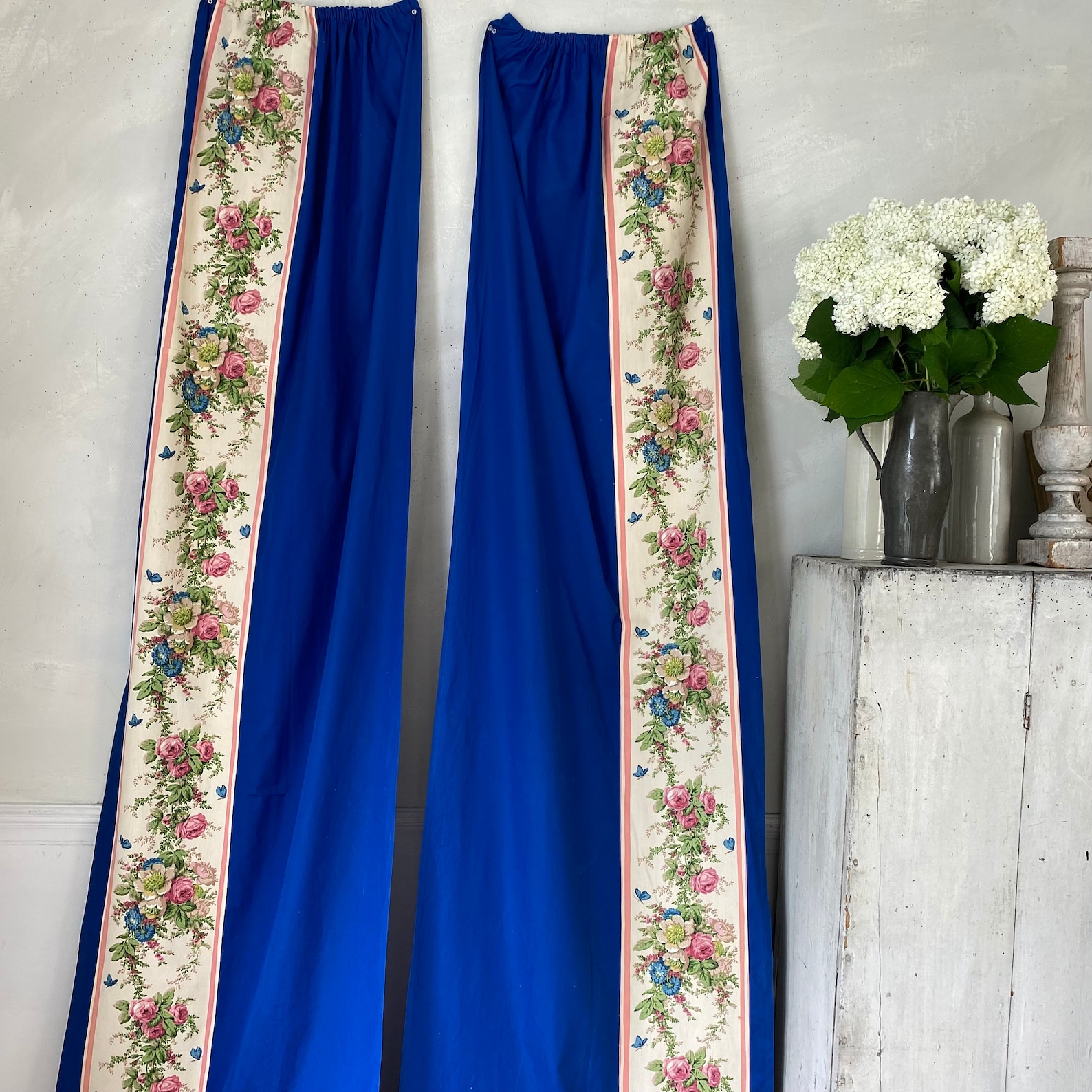 Vintage Curtains Set of 2 1940s-50s Bright Blue Curtains - Etsy