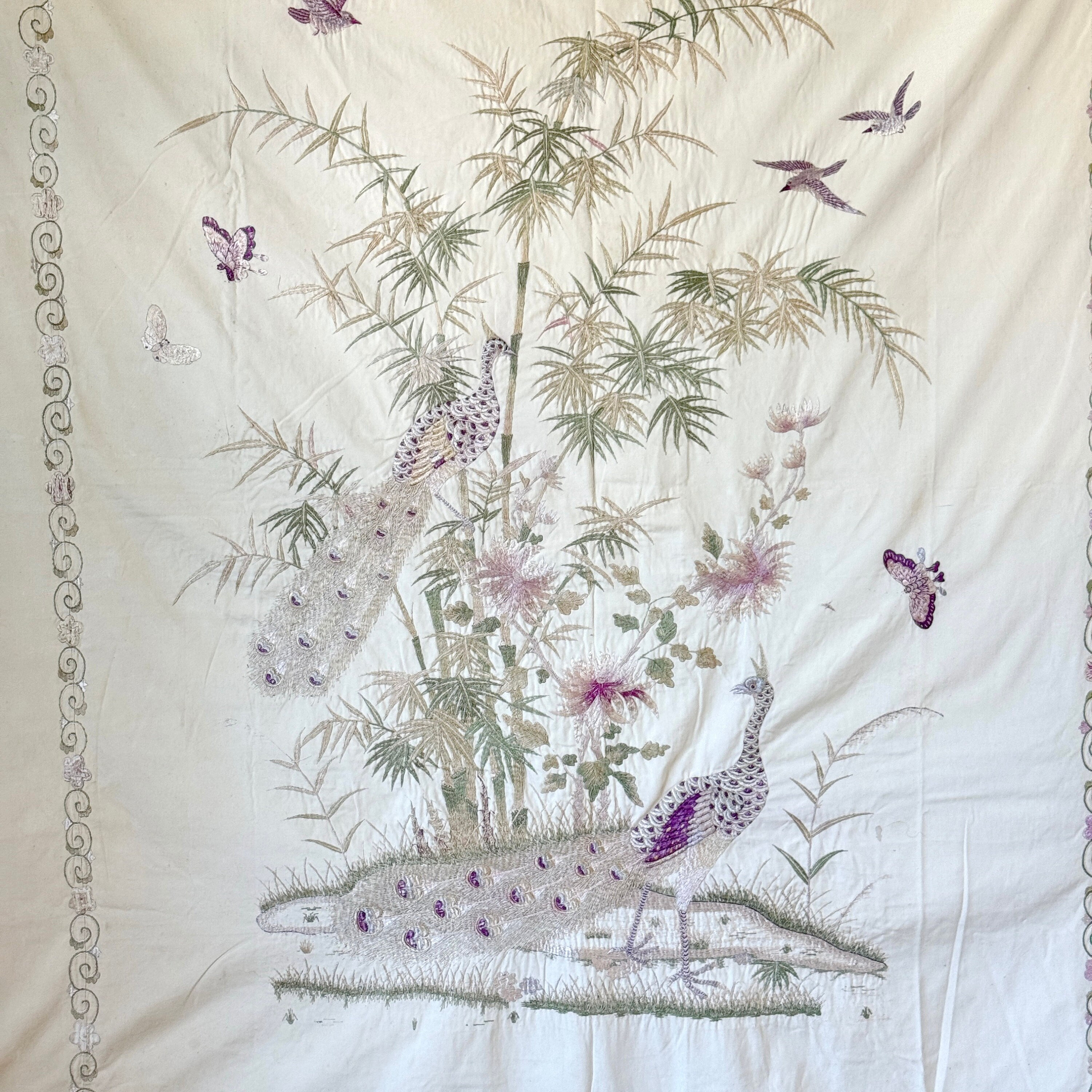 78x61 Antique Piano Shawl Chinese Embroidered Wall Hanging Mural Bed ...