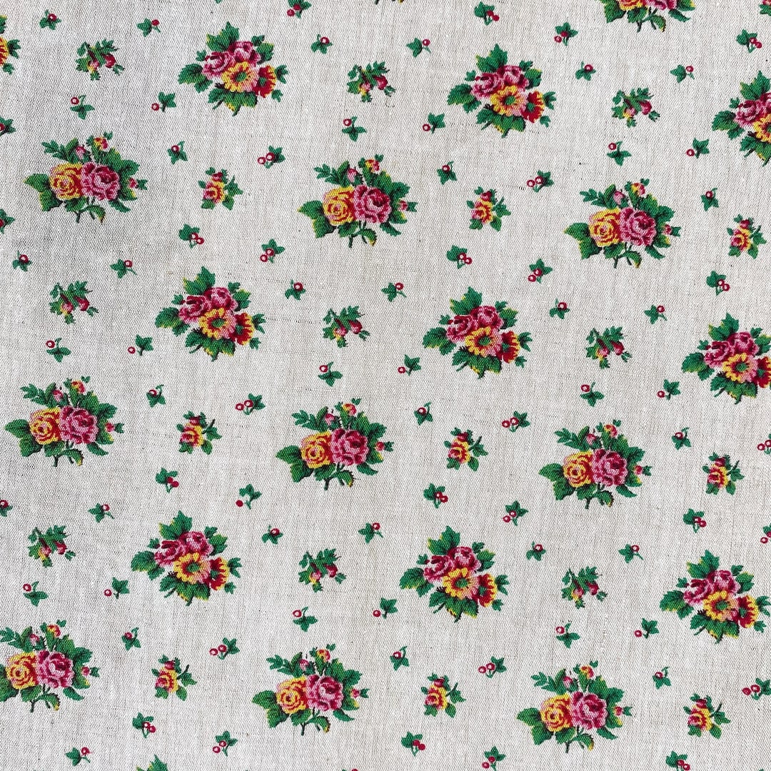 1930s Vintage French Marignan Fabric Floral Linen Cotton Mix Grand ...