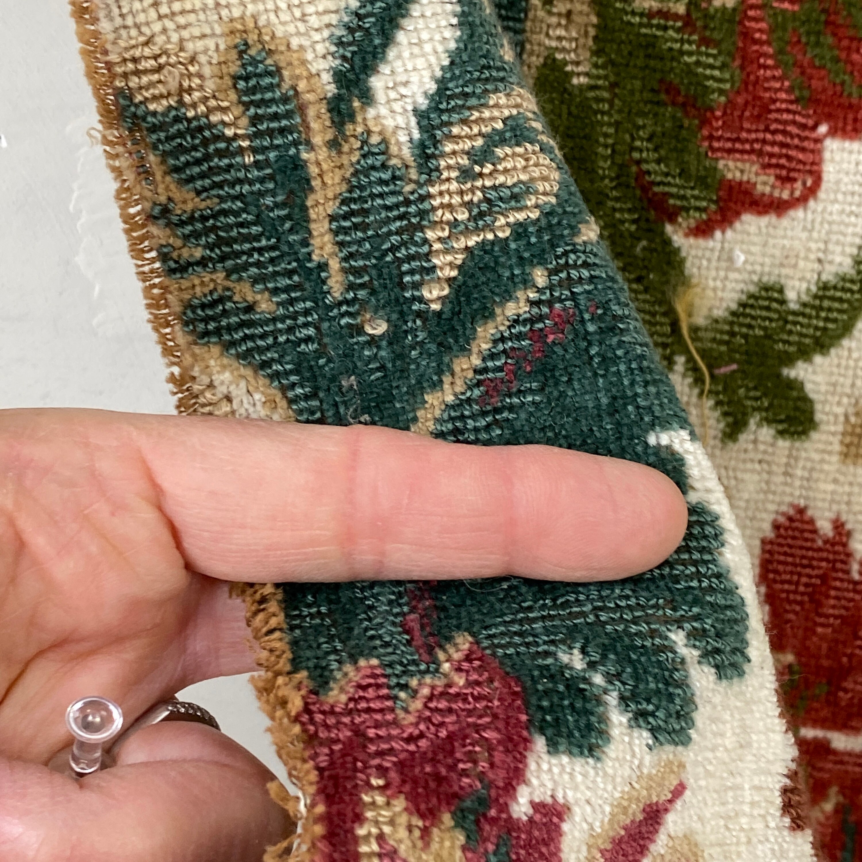 Vintage Fabric 1980s Heavyweight Velour Upholstery Red Green Beige ...