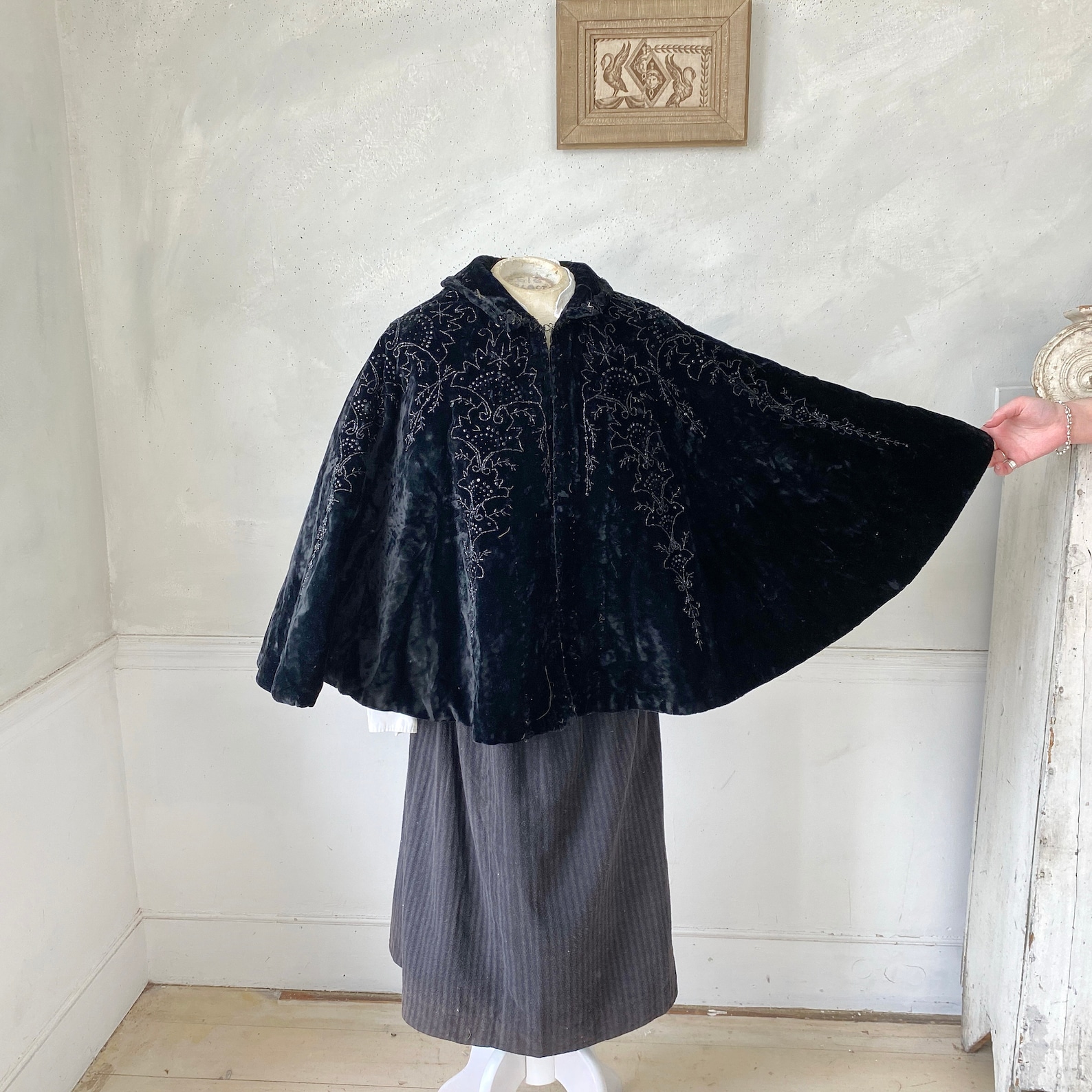 Beaded Antique Victorian Capelet French Black Silk Velvet Shoulder Cape ...