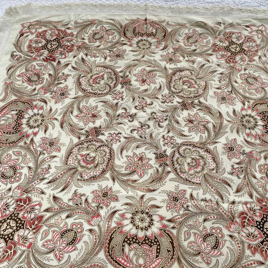 1870 Alsace Printed Cotton Antique French Scarf Fichu Hand Block ...