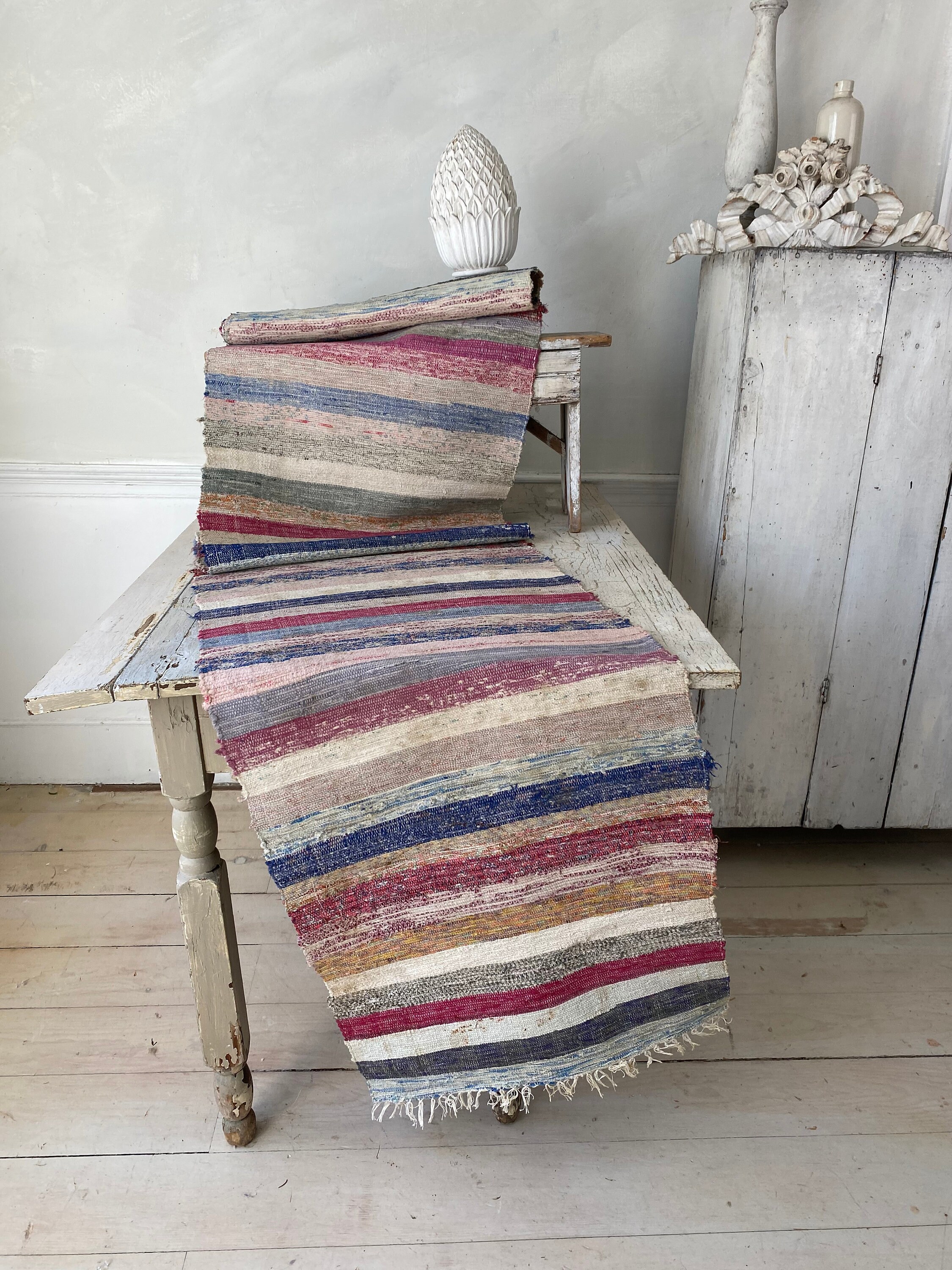 European Rag Rug Hand Woven Vintage Plaid Striped Runner | Etsy