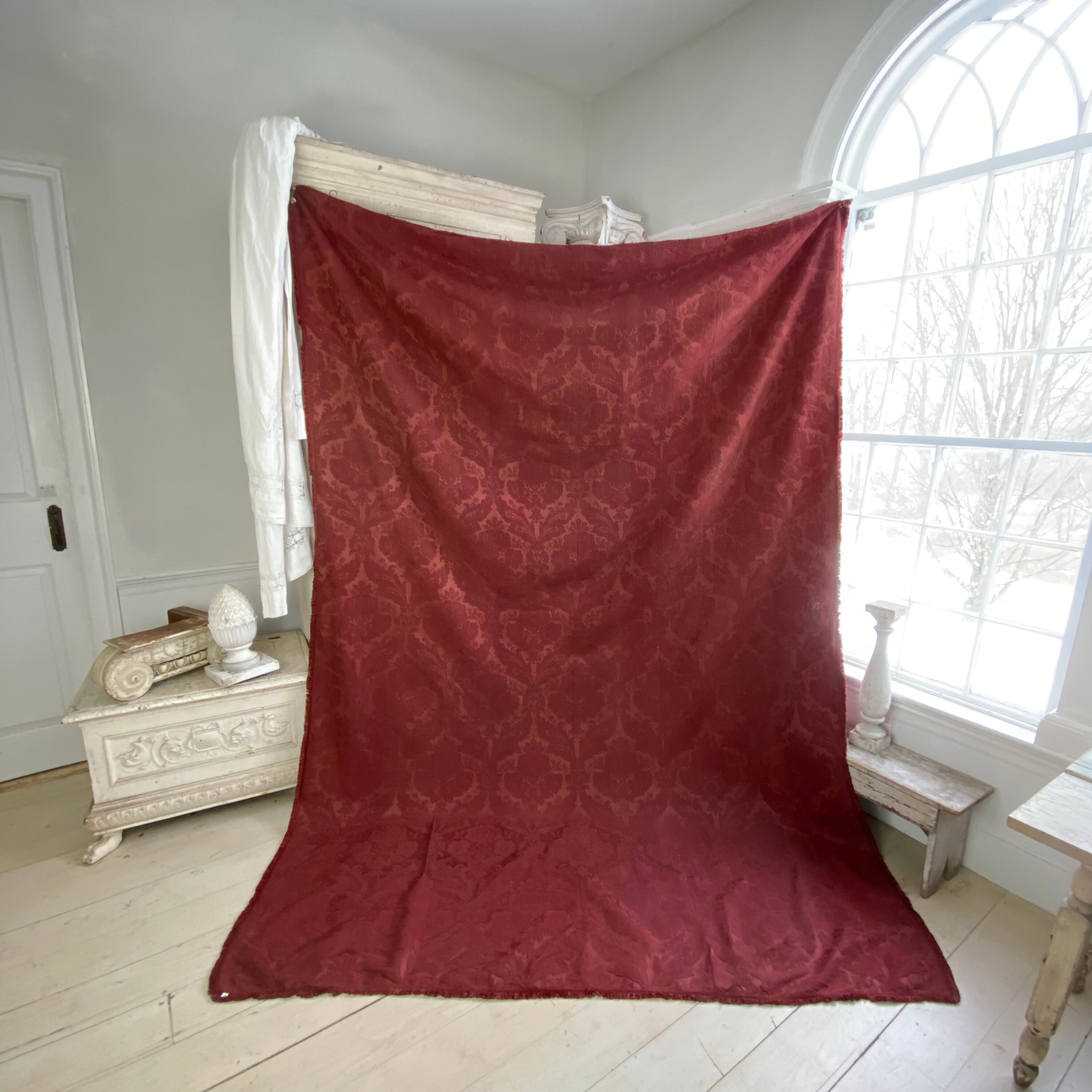 Curtain Drape HEAVY Antique French Heavy Weight Damask Red C1920 ...