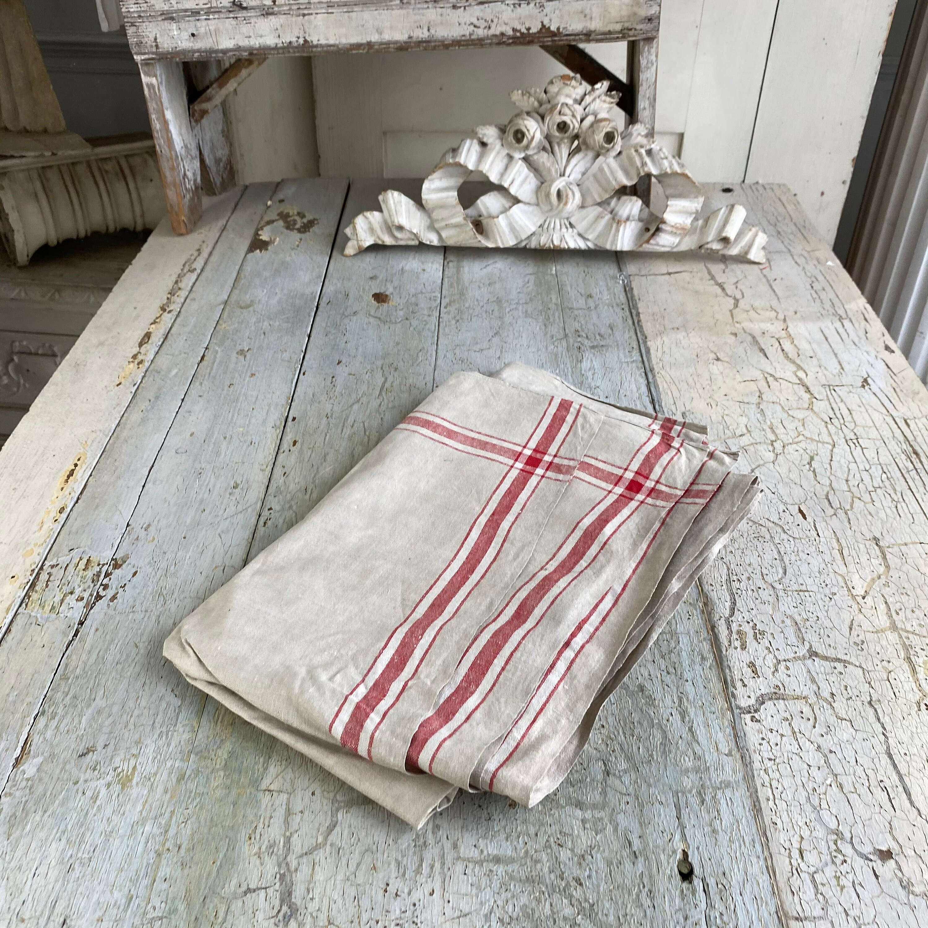 Vintage European Mangle Cloth Linen With Red Stripes Table | Etsy