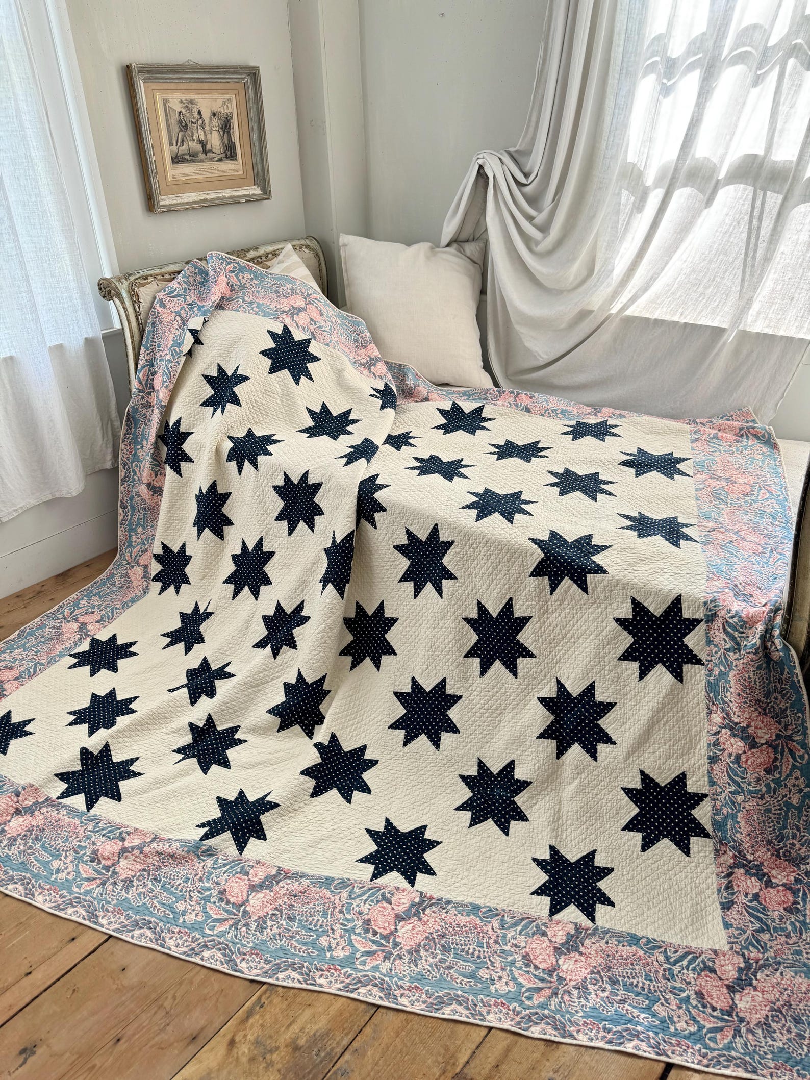 96x89 Antique Patchwork Quilt Wall Art Hanging Light Weight Large Stars ...