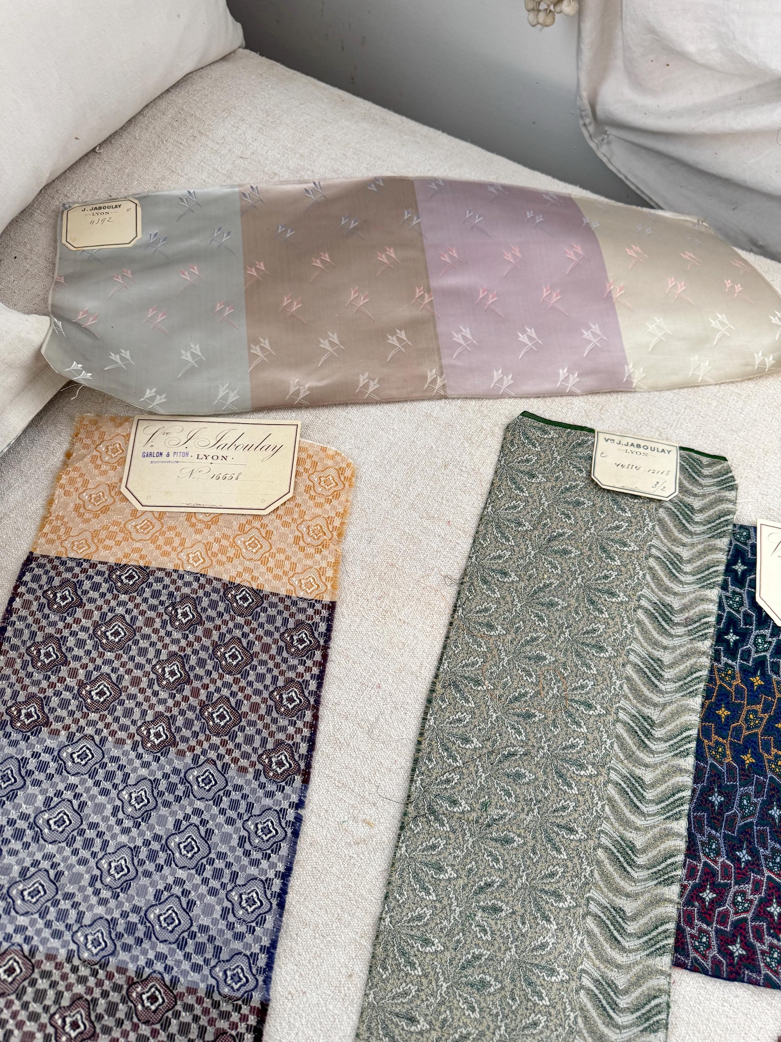 7~ 1880 Soie Silk De Lyon Fabric Samples Swatches Small Scale Patterns ...