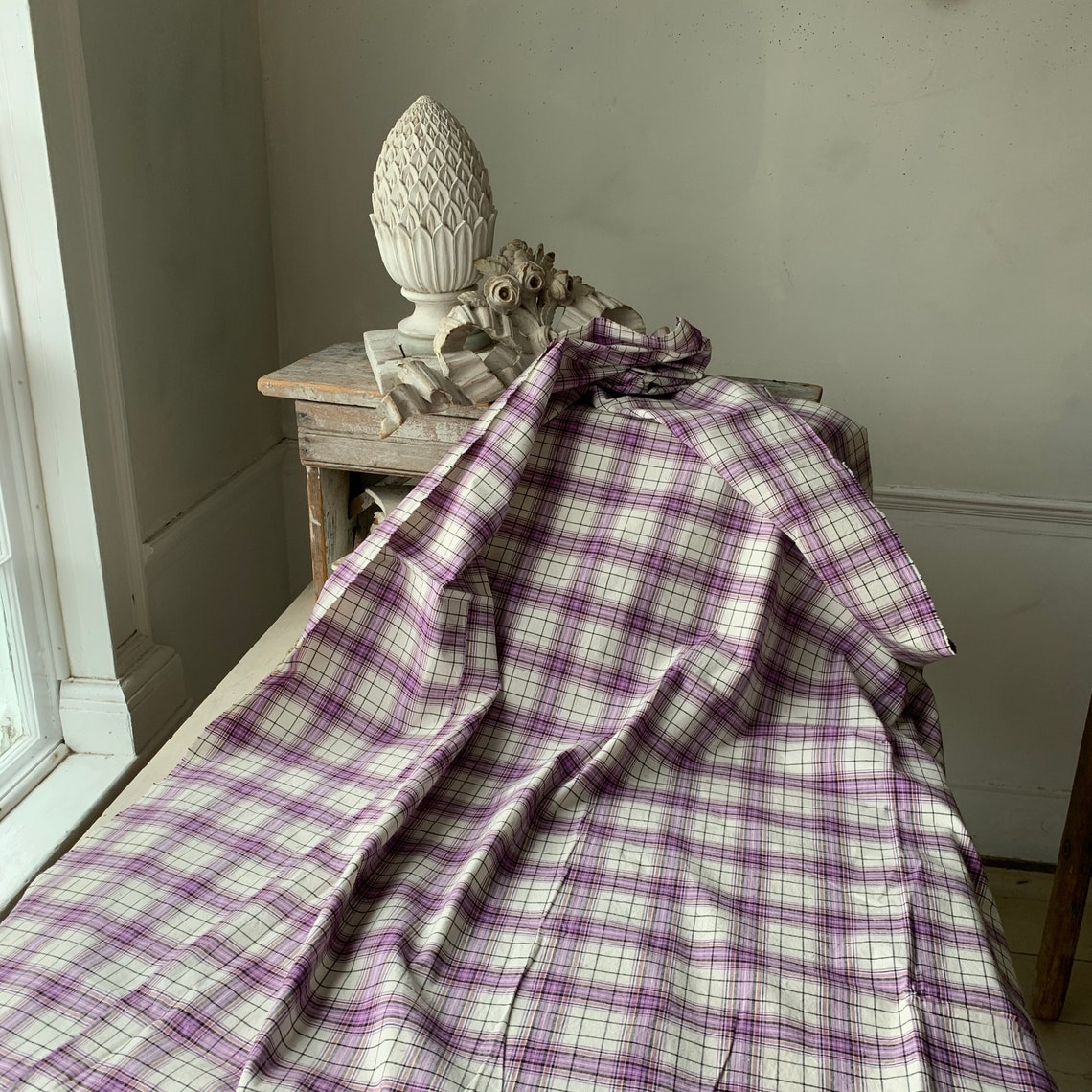 Vintage French Purple Plaid Fabric for Light Upholstery | Etsy