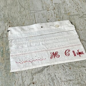 C 1900 Antique French Linen Sampler Embroidery 19th Century Red White ...