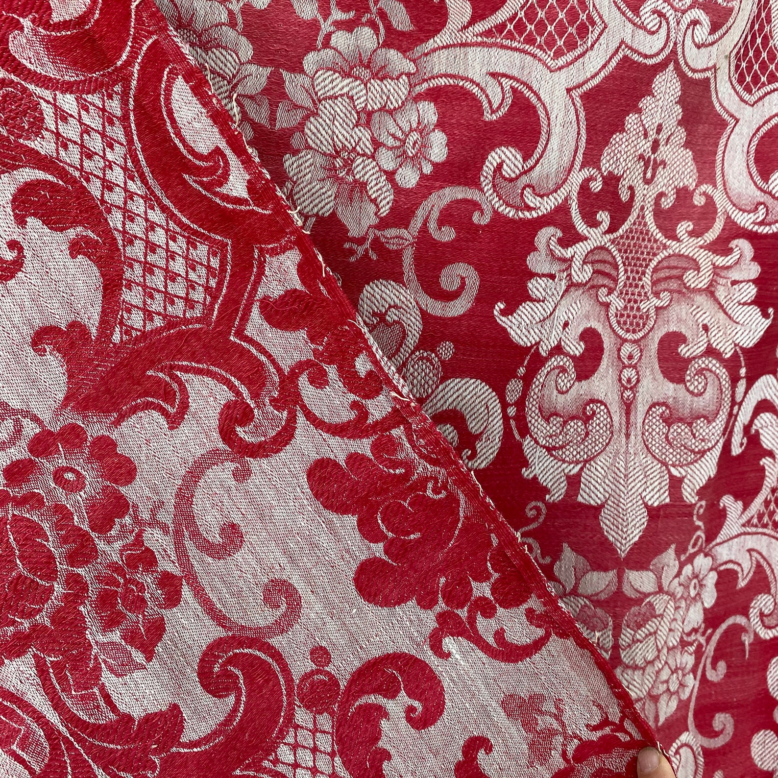 Antique French Red Damask Fabric 1850 Fabric Upholstery | Etsy