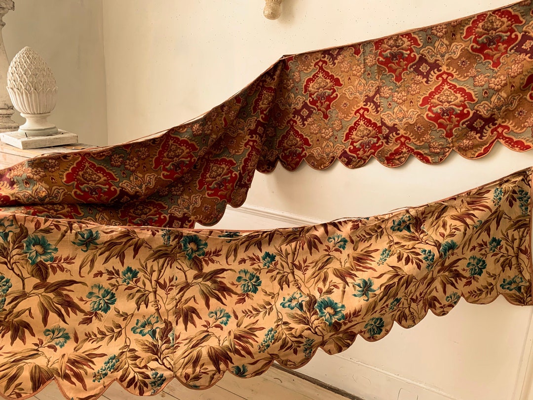 Antique Valance With Two French Fabrics 1880s Long With Scalloped ...
