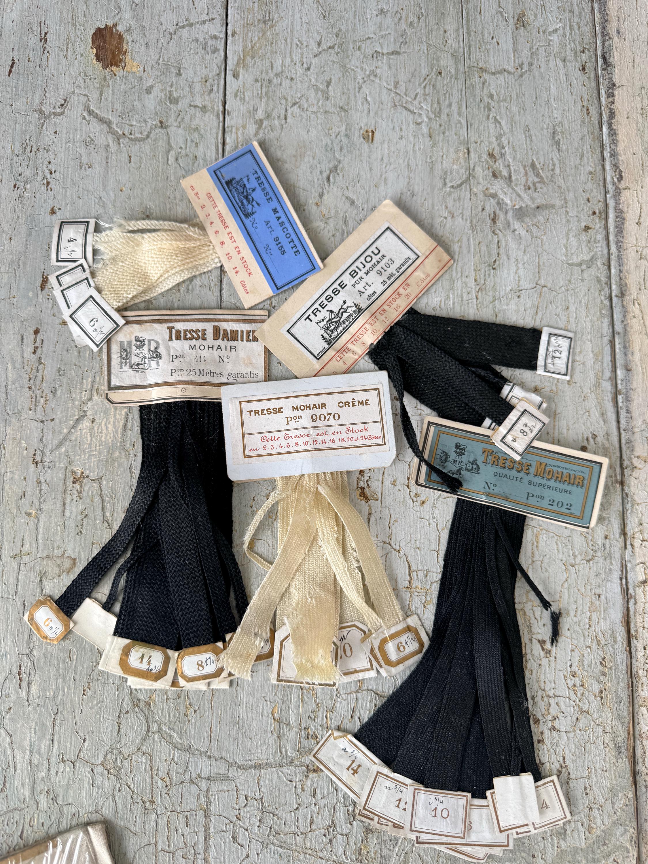 5 RARE Antique Tresse Bijou Mohair Sample Swatches Passementerie Trim ...