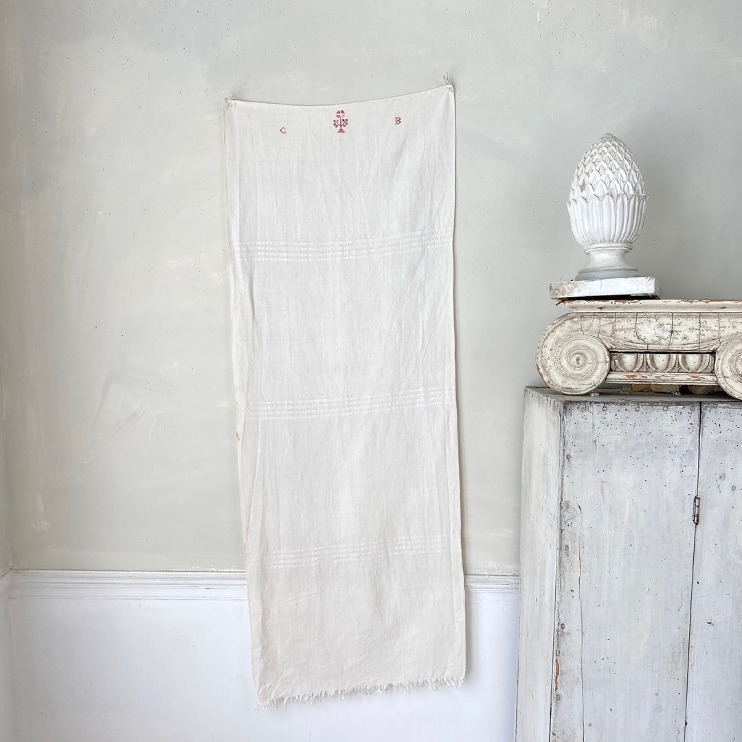 RARE American Antique CB Monogram Linen Homespun Towel White Redwork ...