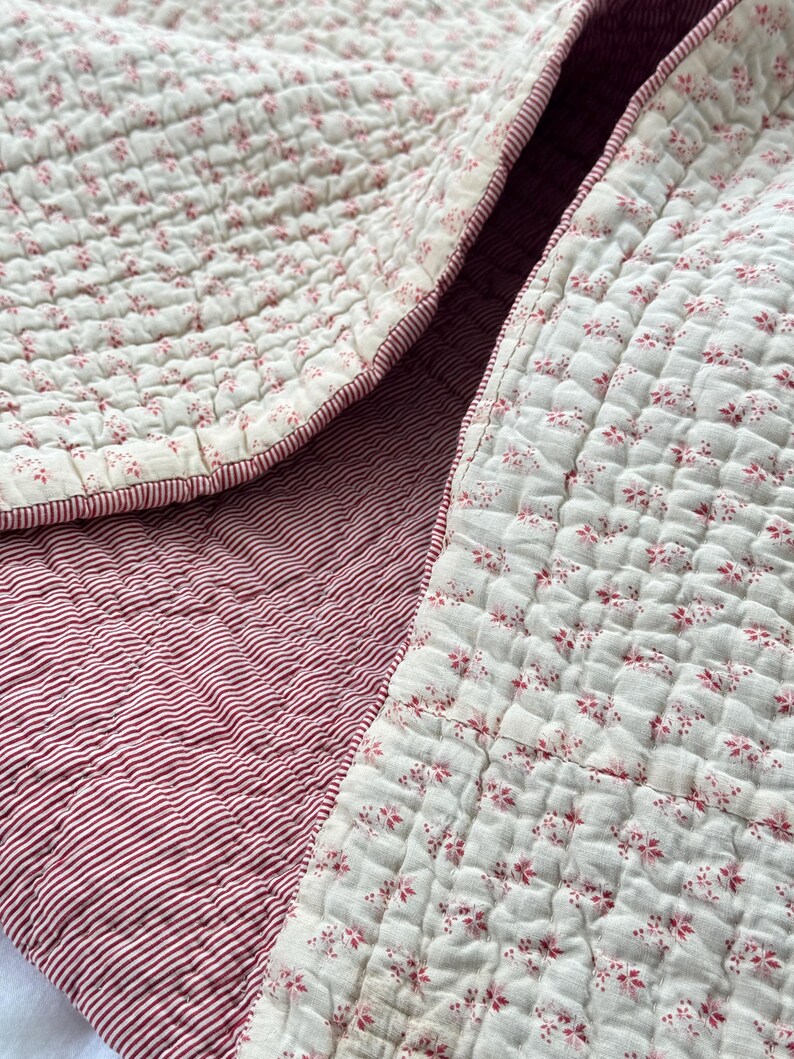 72x64 Antique French Quilt C1850 Early Provençal Hand Quilted Cotton ...