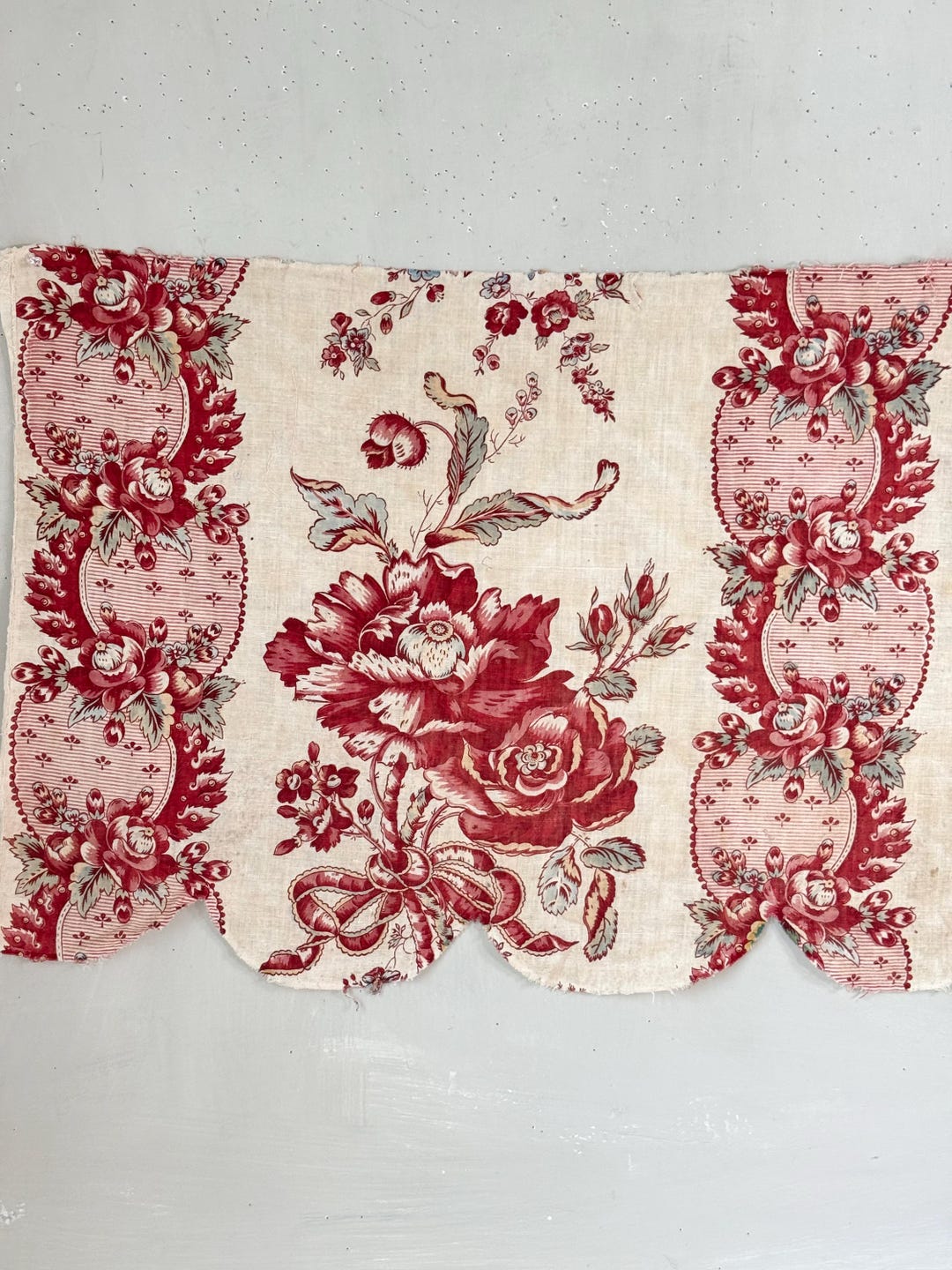 40x21 18th Century French Hand Block Printed Linen Cotton Blend ...