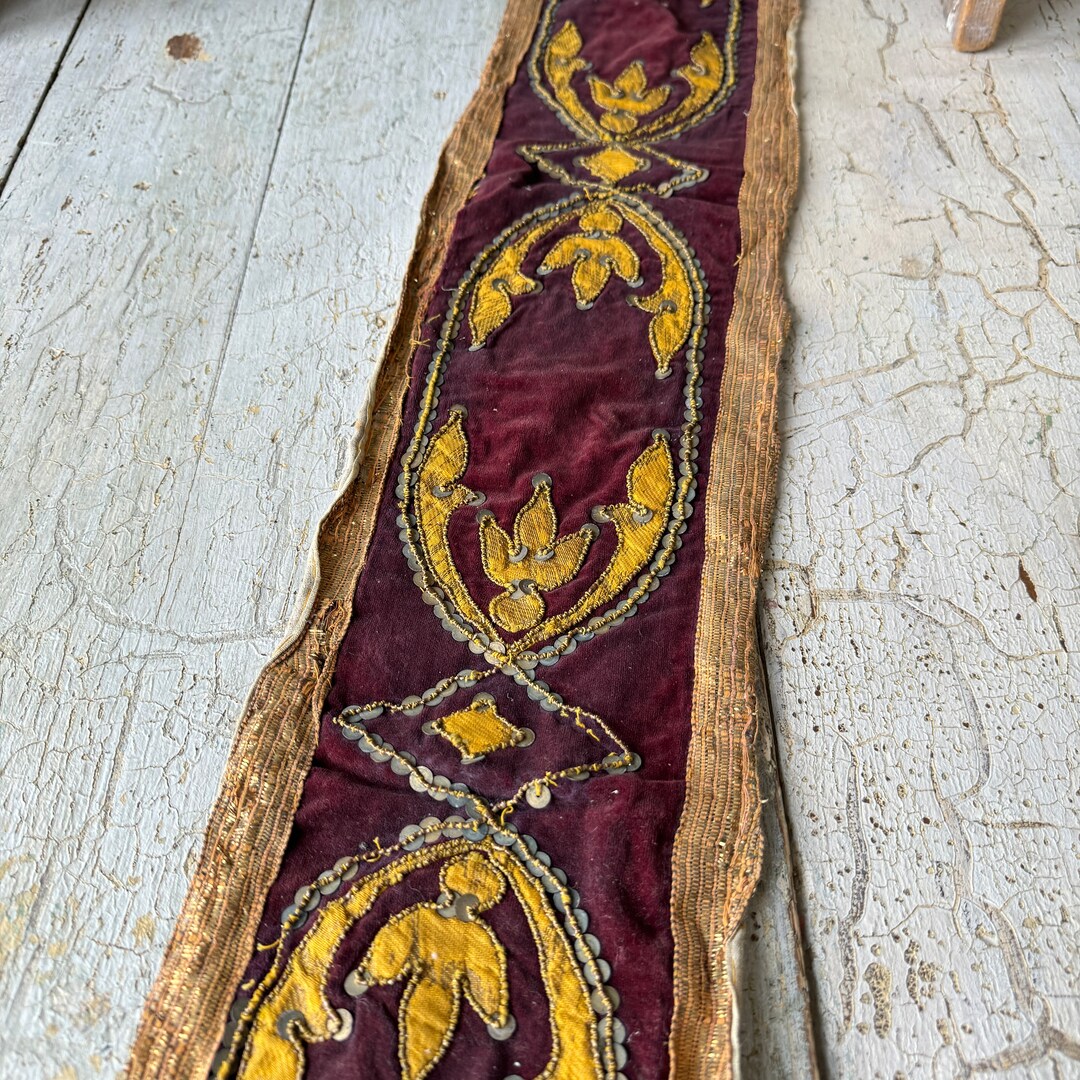 46x6 Antique 18th or Early 19th Portuguese Velvet Burgundy Gold ...