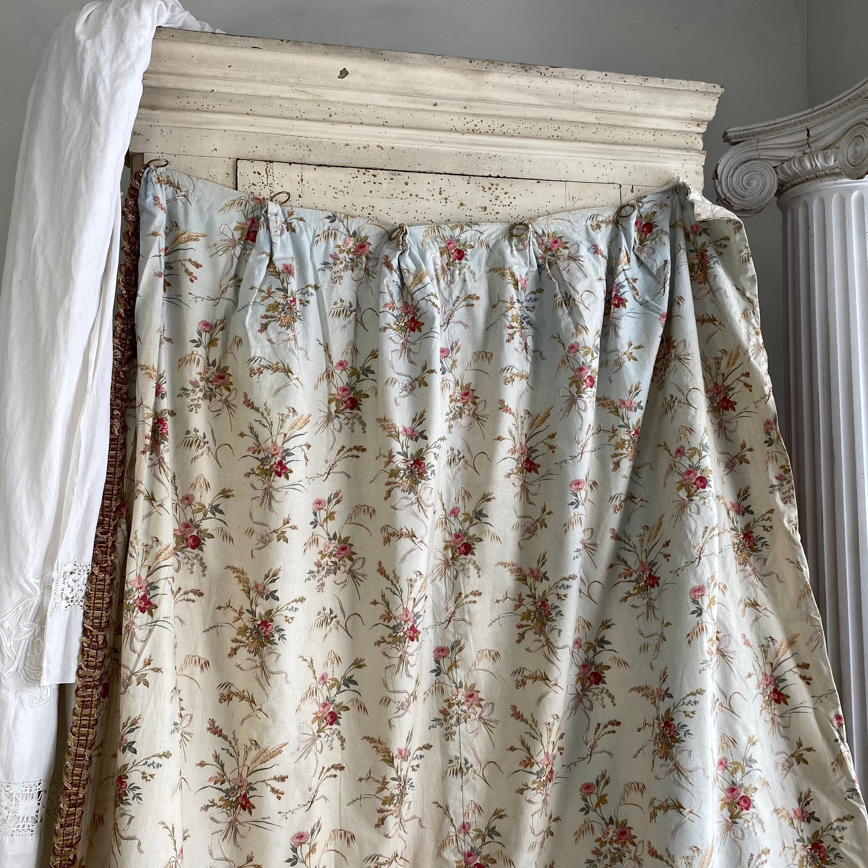 STUNNING Pale Blue Antique French Curtain Drape Bed Hanging | Etsy