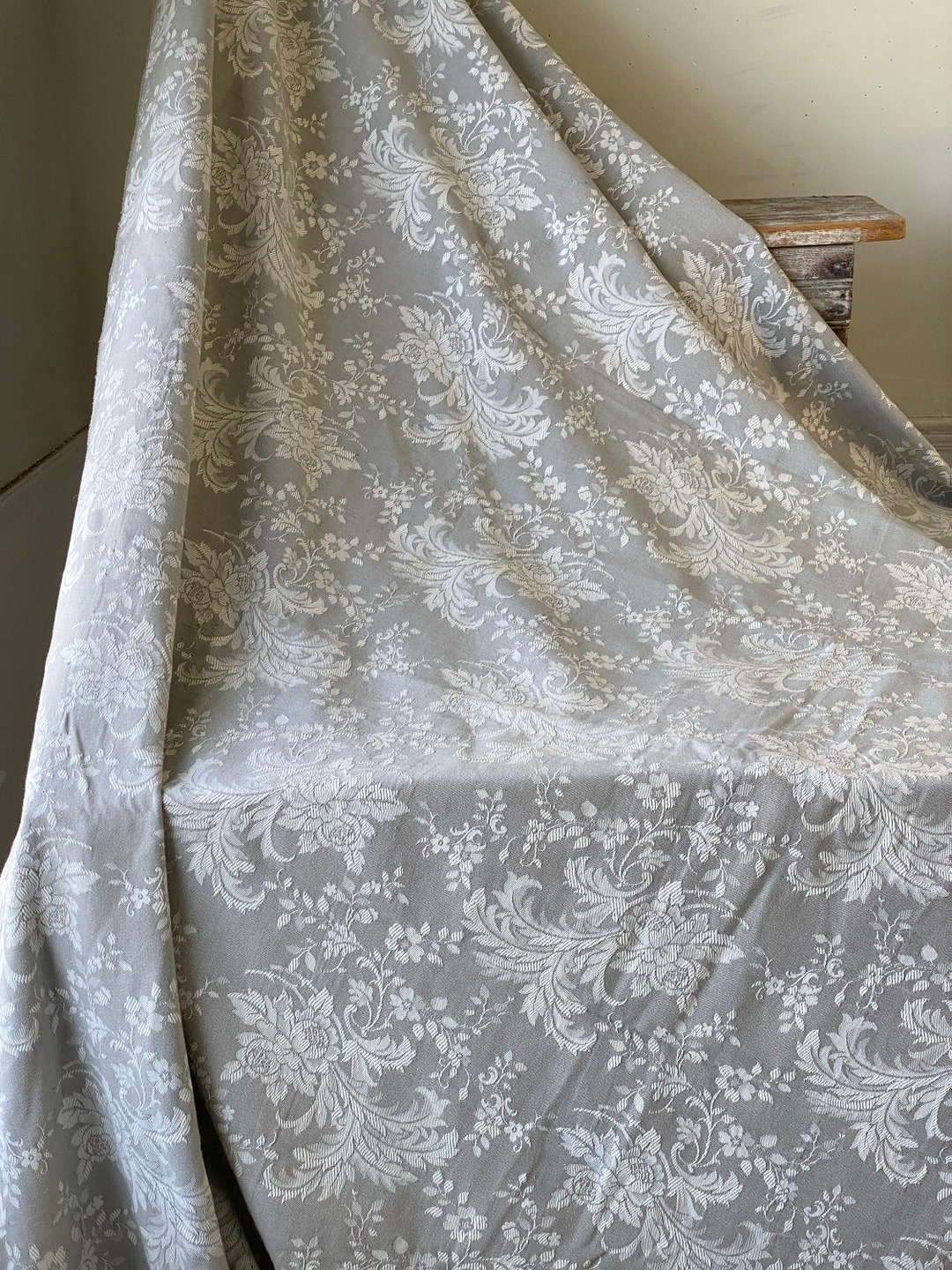 162 X 63 Gray Grey French Damask Ticking Fabric Material Farmhouse ...